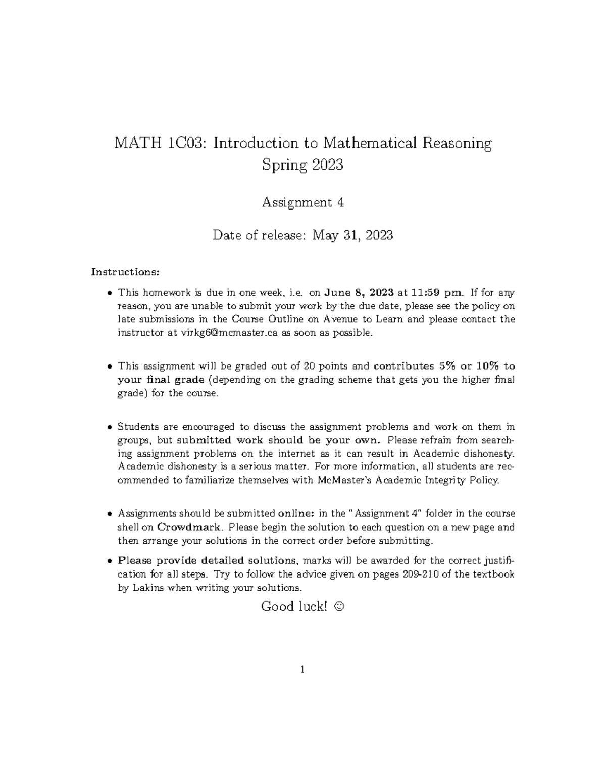 Math 1C03 Assignment 4 - aan - MATH 1C03: Introduction to Mathematical Reasoning Spring 2023 ...