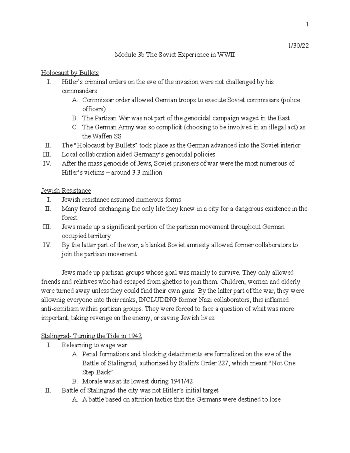 WW2 Mod. 3b Notes pt. 2 - 1 1/30/ Module 3b The Soviet Experience in ...
