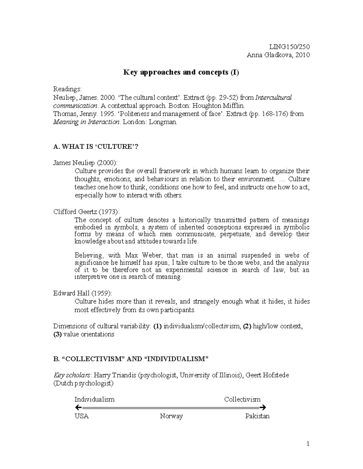 Topic 2 - Key approaches and concepts (I) - 1 LING150/ Anna Gladkova ...