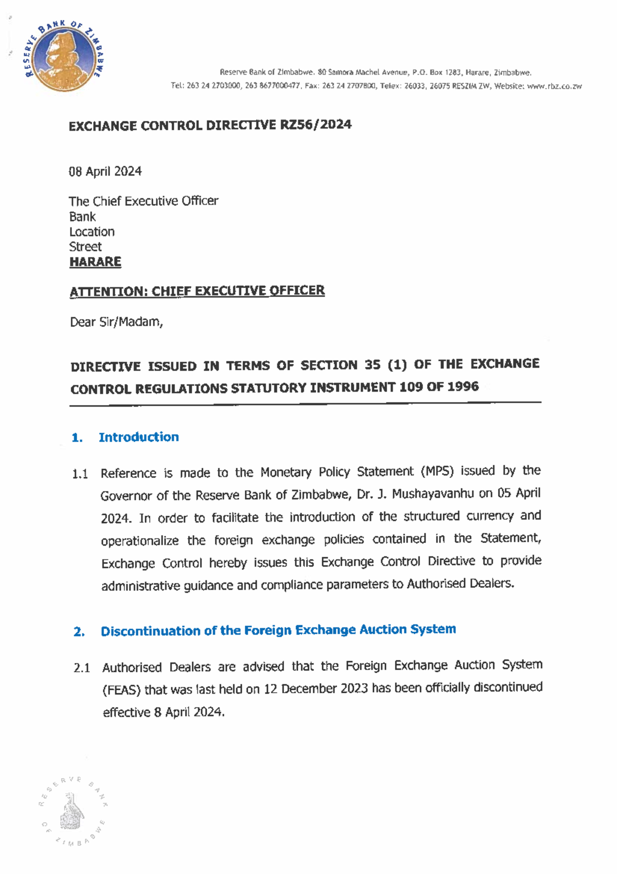 Exchange Control Directive RZ56 - computer arch - Studocu