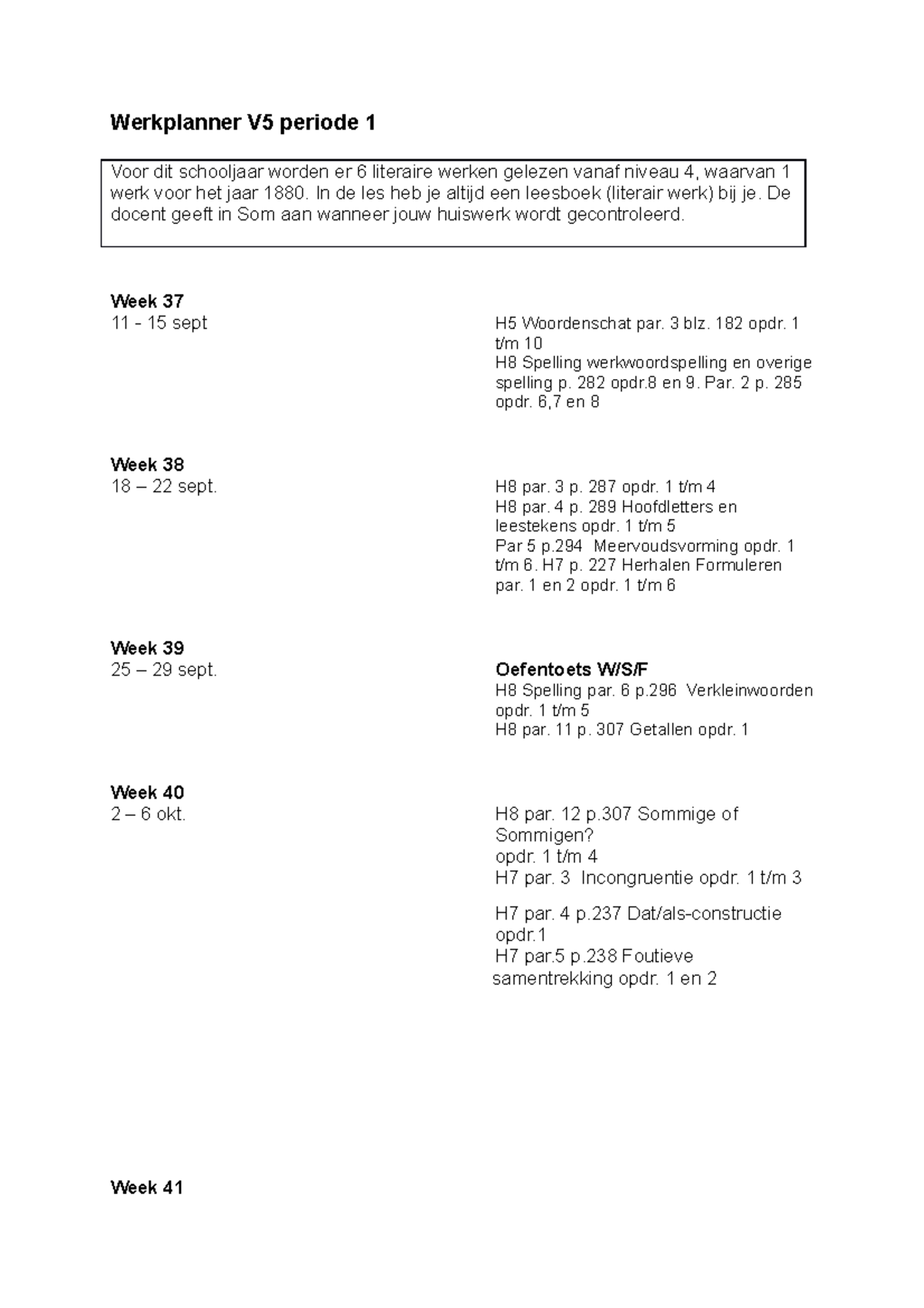 Werkplanner Nederlands - Werkplanner V5 periode 1 Voor dit schooljaar ...