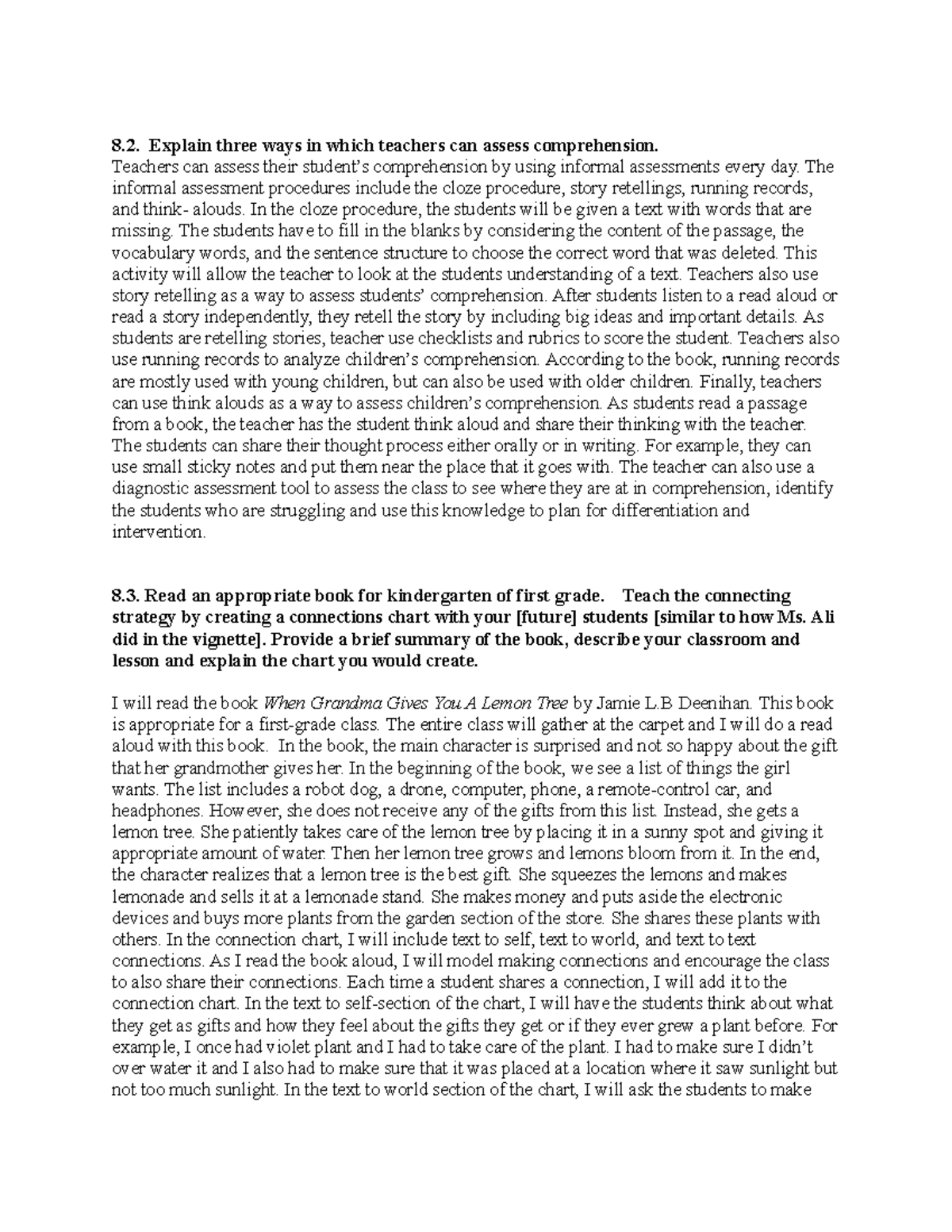 Reading Reaction #8 - work - 8. Explain three ways in which teachers ...