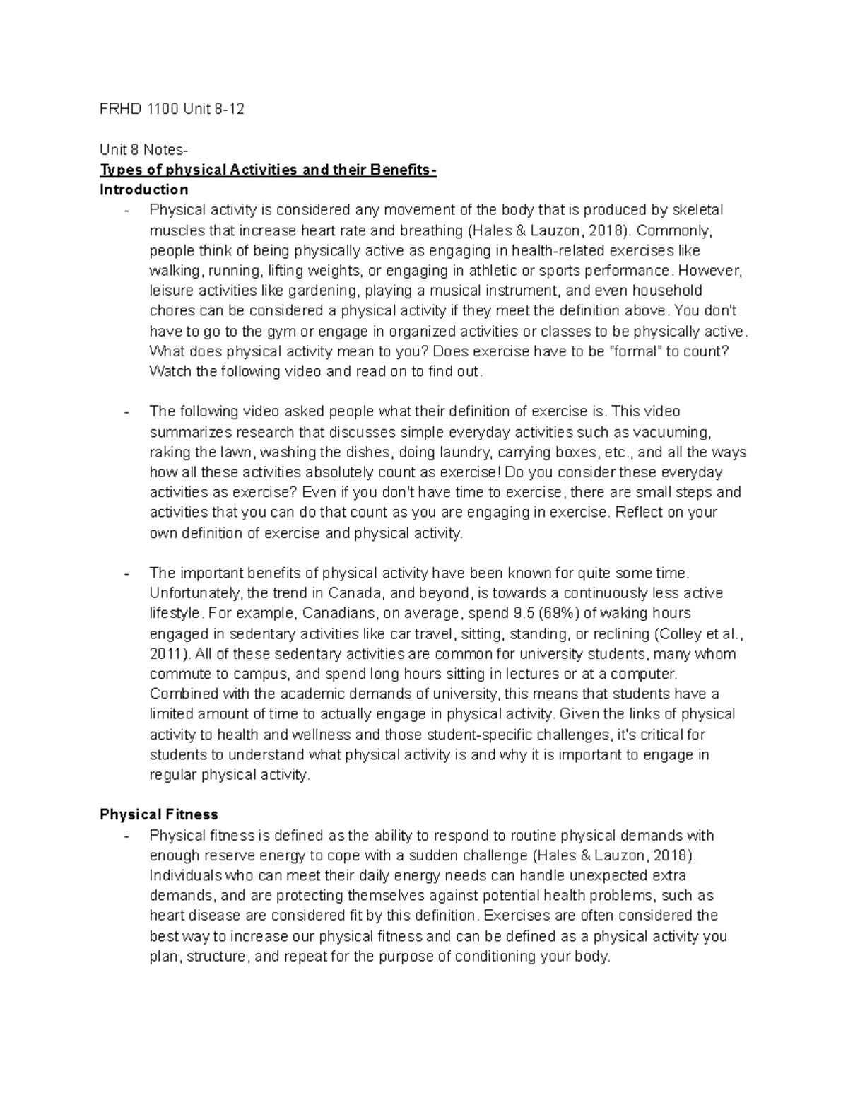 FRHD 1100 Unit 8-11 - frhd notes - FRHD 1100 Unit 8- Unit 8 Notes ...