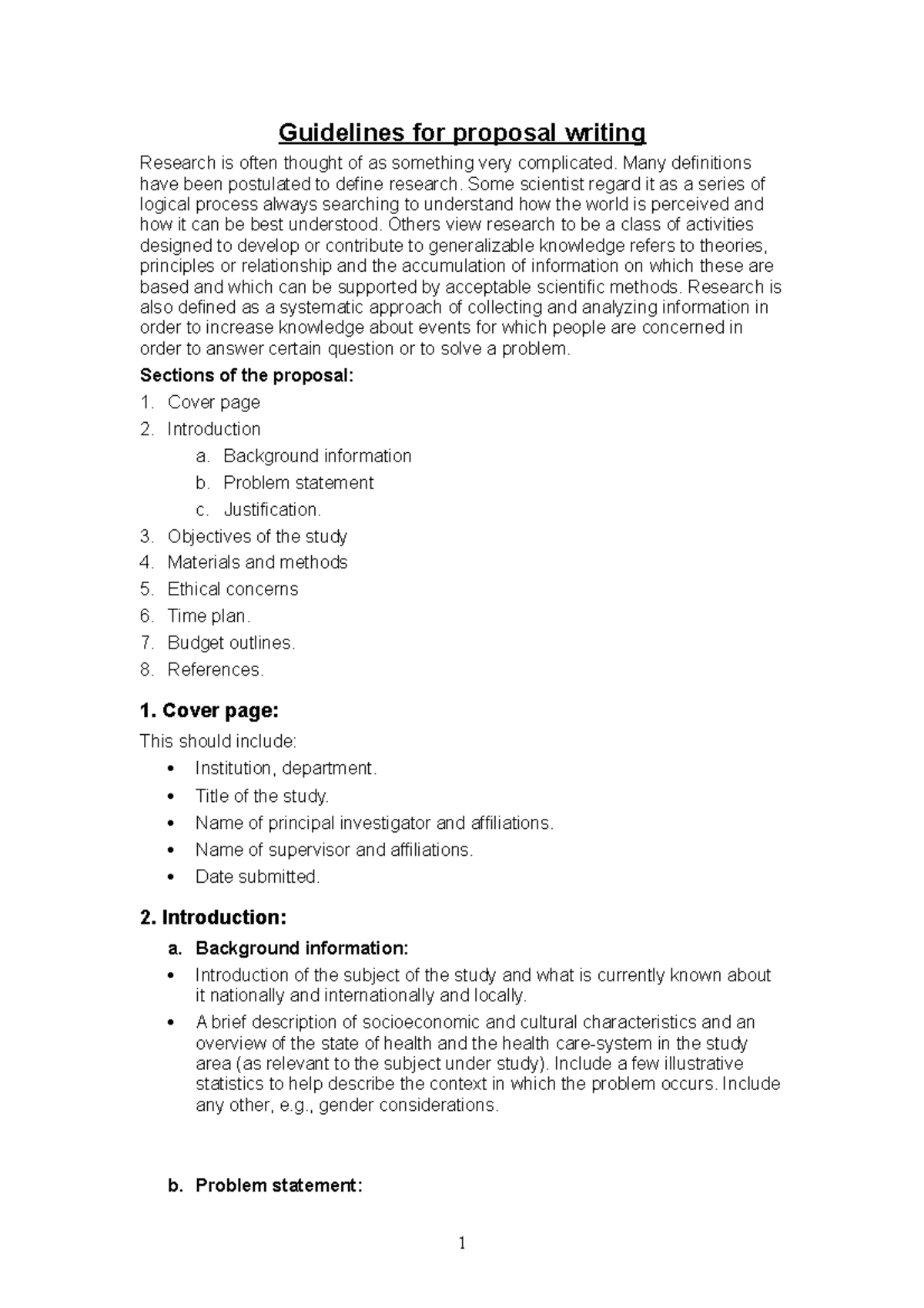 Guidelines for proposal writing - Guidelines for proposal writing ...
