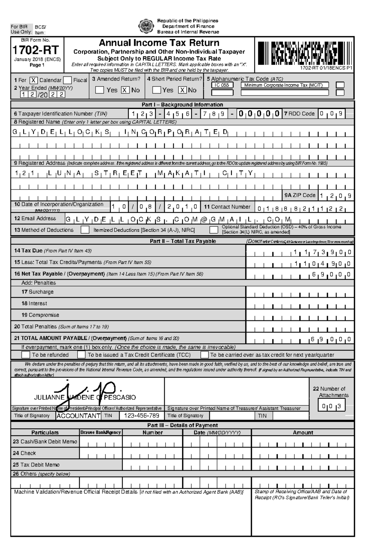 Pescasio AC68 CASE 2 - This paper shows how to fill up BIR forms for ...