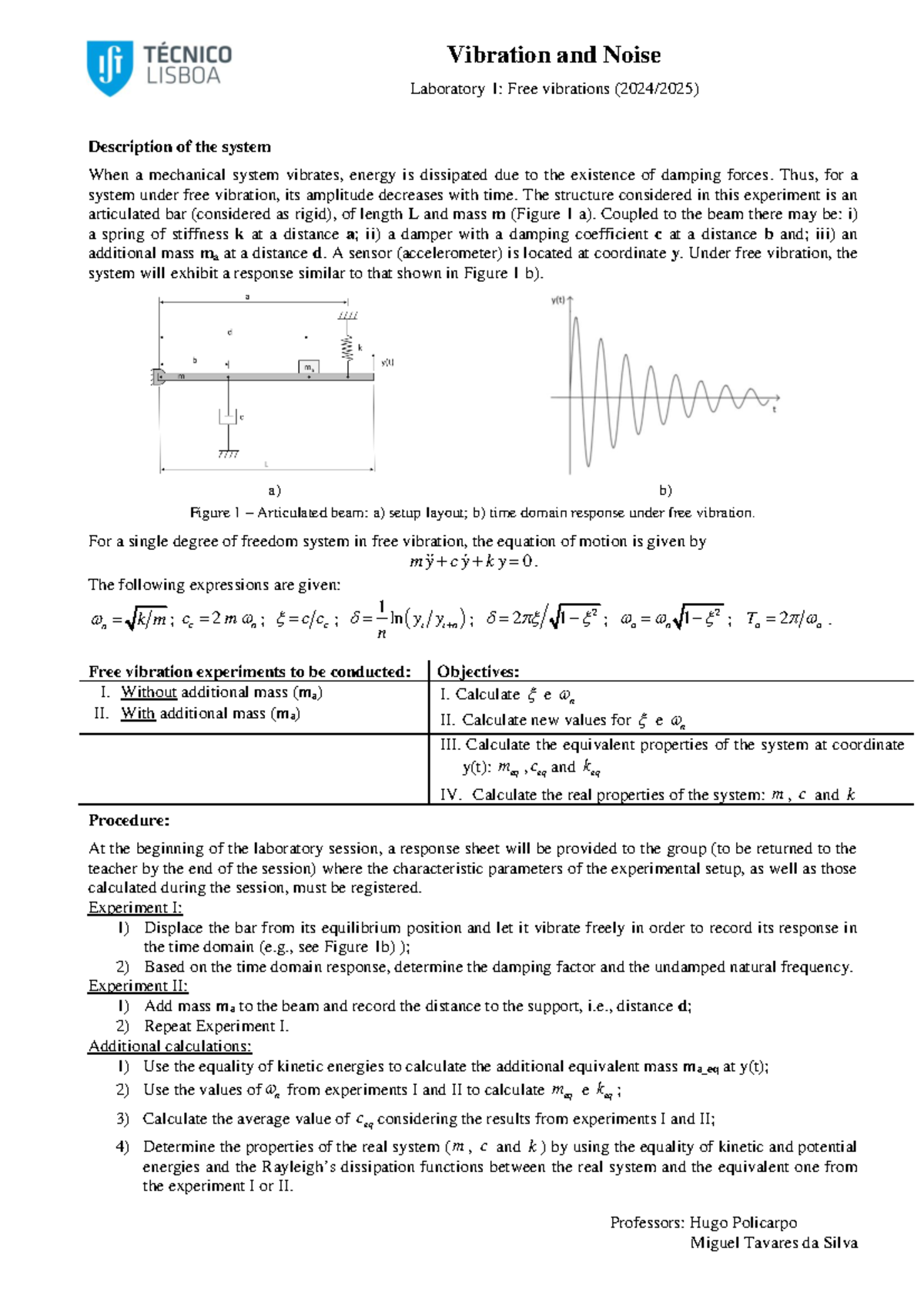 [VR] Lab1 Guidelines 24 25 - Vibration and Noise Laboratory 1: Free vibrations (202 4 /202 5 ...