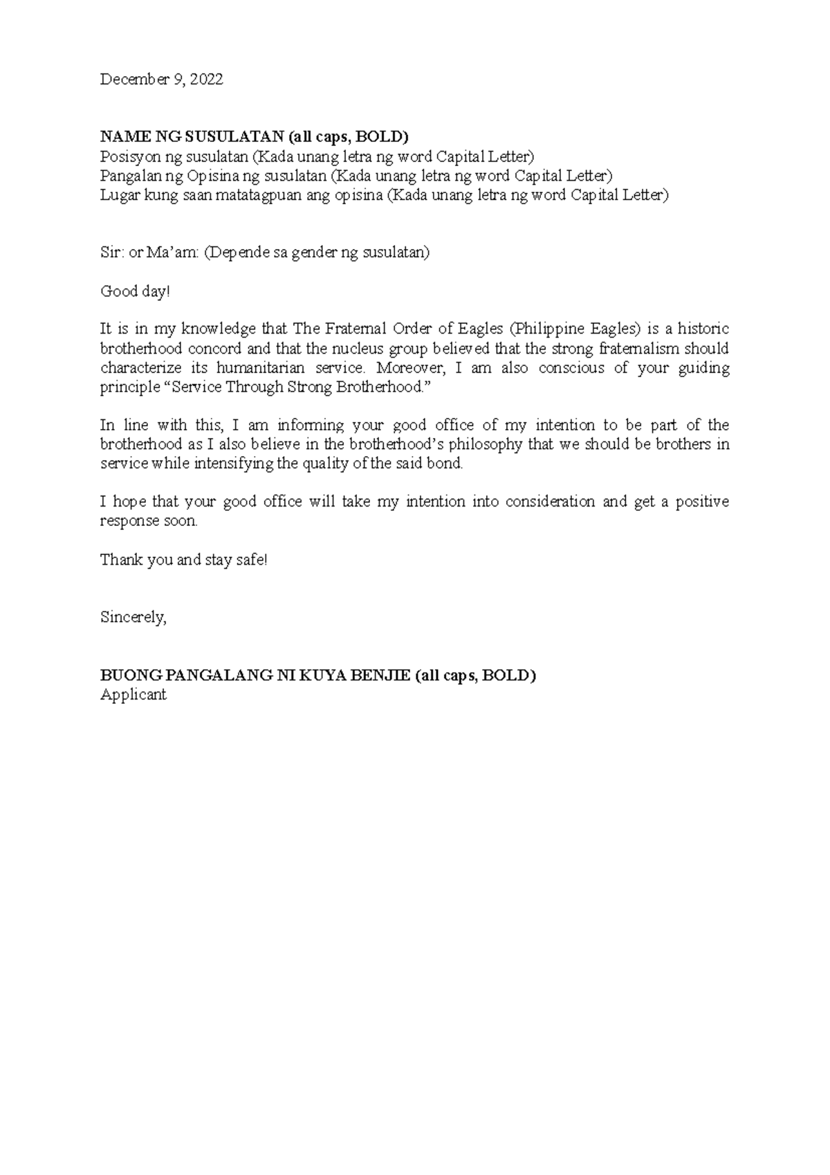 Eagles Intent Letter - December 9, 2022 NAME NG SUSULATAN (all caps ...