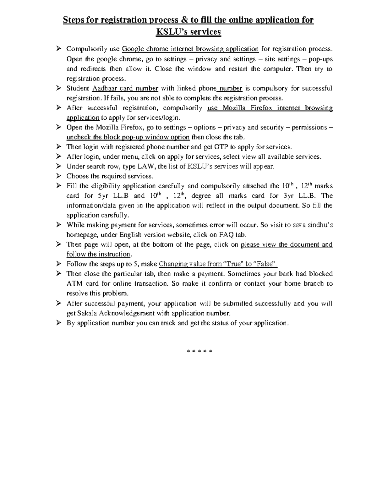 Guidelines for Online application to KSLU's services - Steps for ...