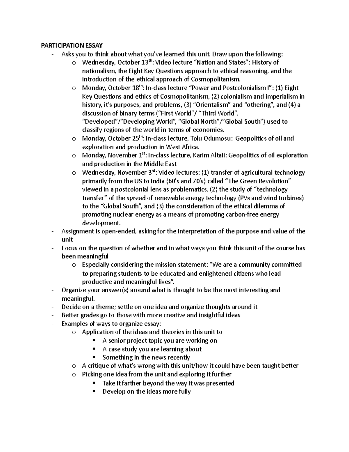 Participation Essay Anne Williams - PARTICIPATION ESSAY Asks you to ...