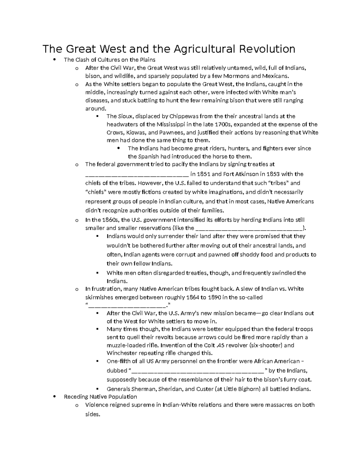 Unit 13 Notes - The Great West and the Agricultural Revolution The ...