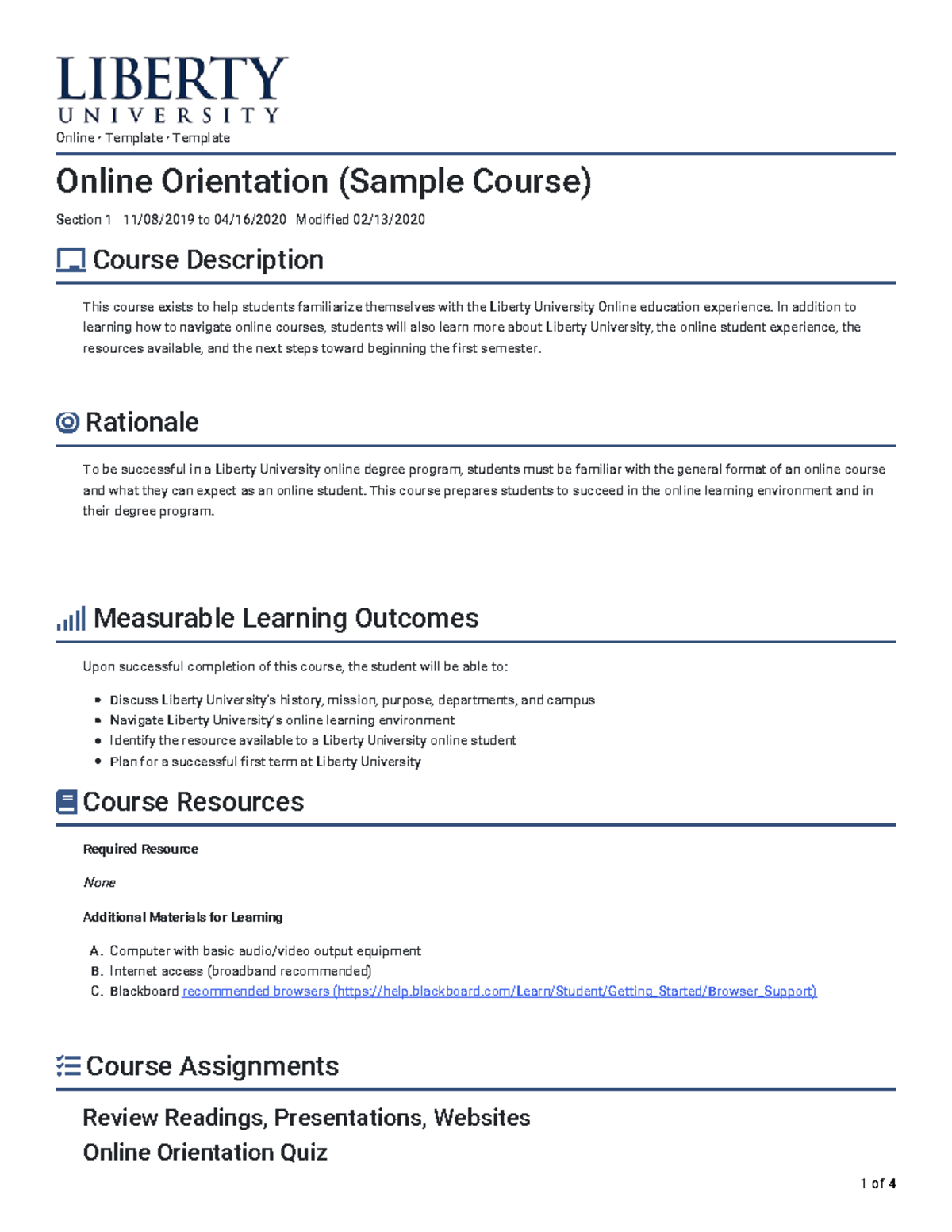 Online Orientation Sample Course - Course Description This course ...