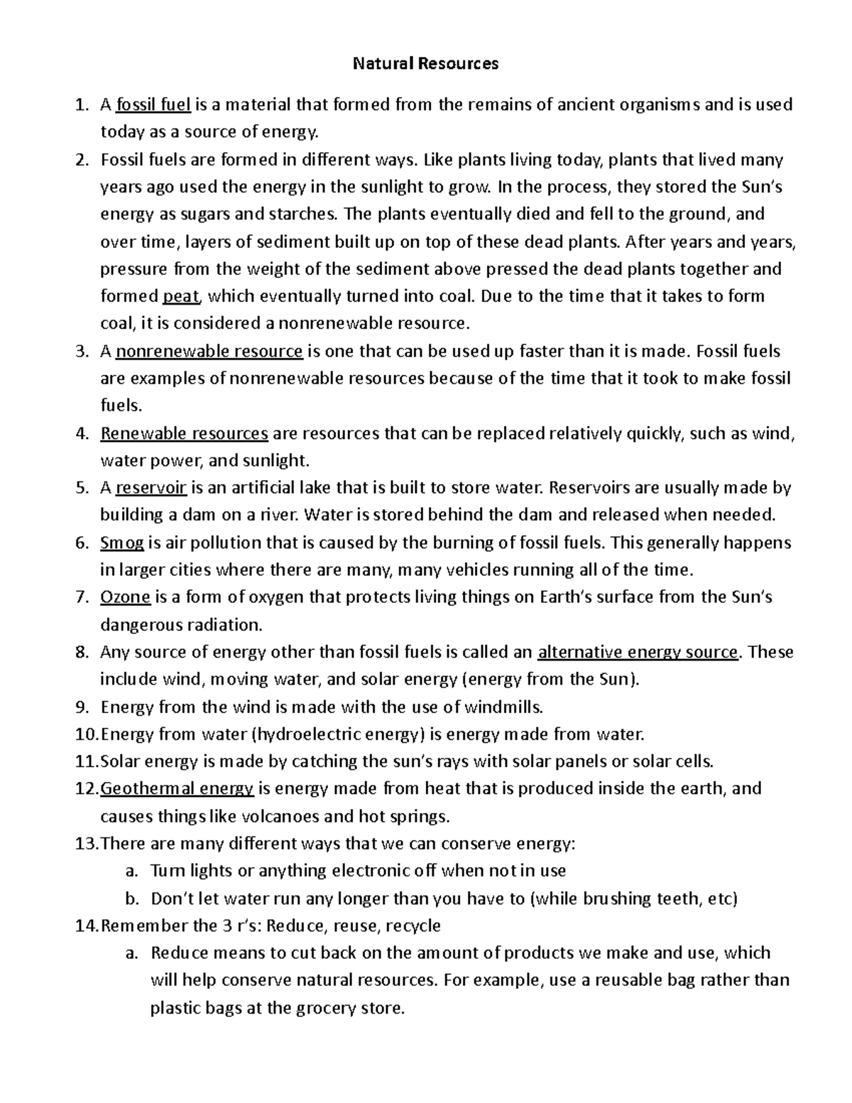 Natural Resources notes - Natural Resources A fossil fuel is a material ...