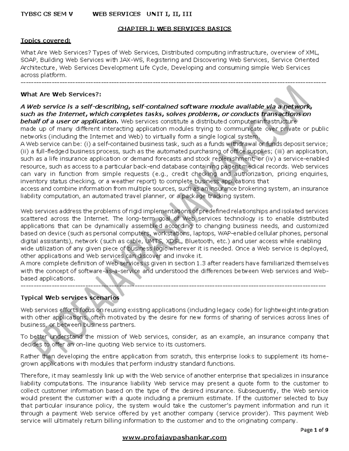 Chapter-I Webservices-1 - Page 1 of 9 CHAPTER I: WEB SERVICES BASICS Topics covered: What Are ...