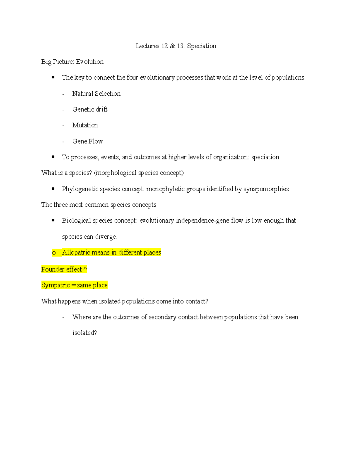 Speciation - Lectures 12 & 13: Speciation Big Picture: Evolution The ...