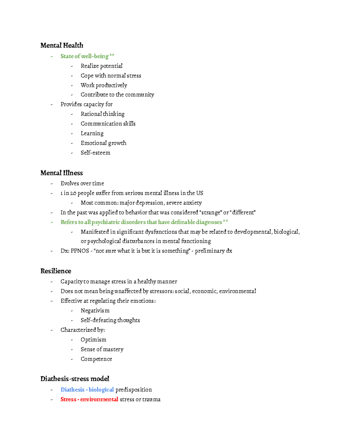 Mental Health - week 1 notes - Mental Health **- State of well-being ...
