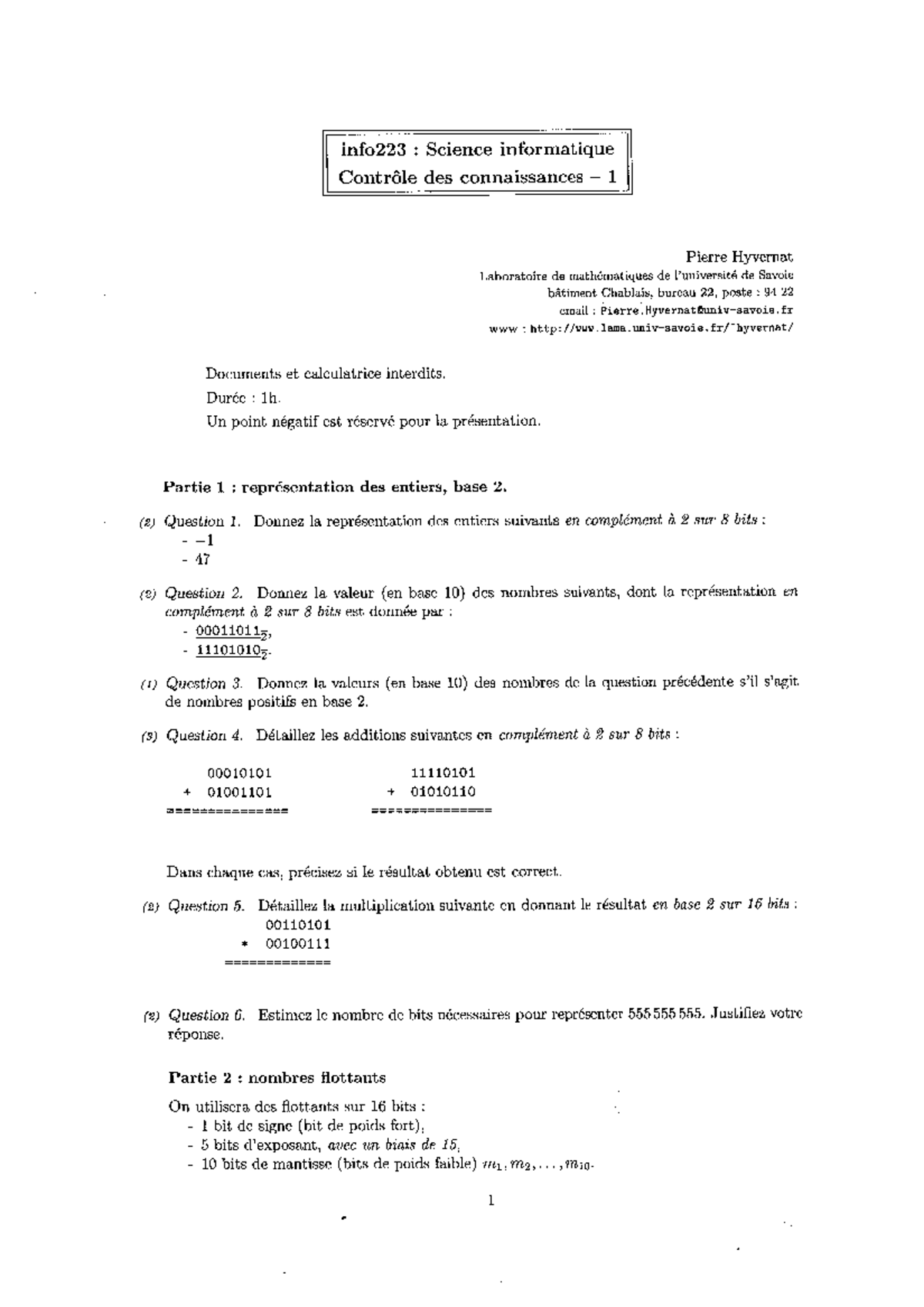 Examen 2015, questions - inf0223 : Science informatique Contrﬁle des ...