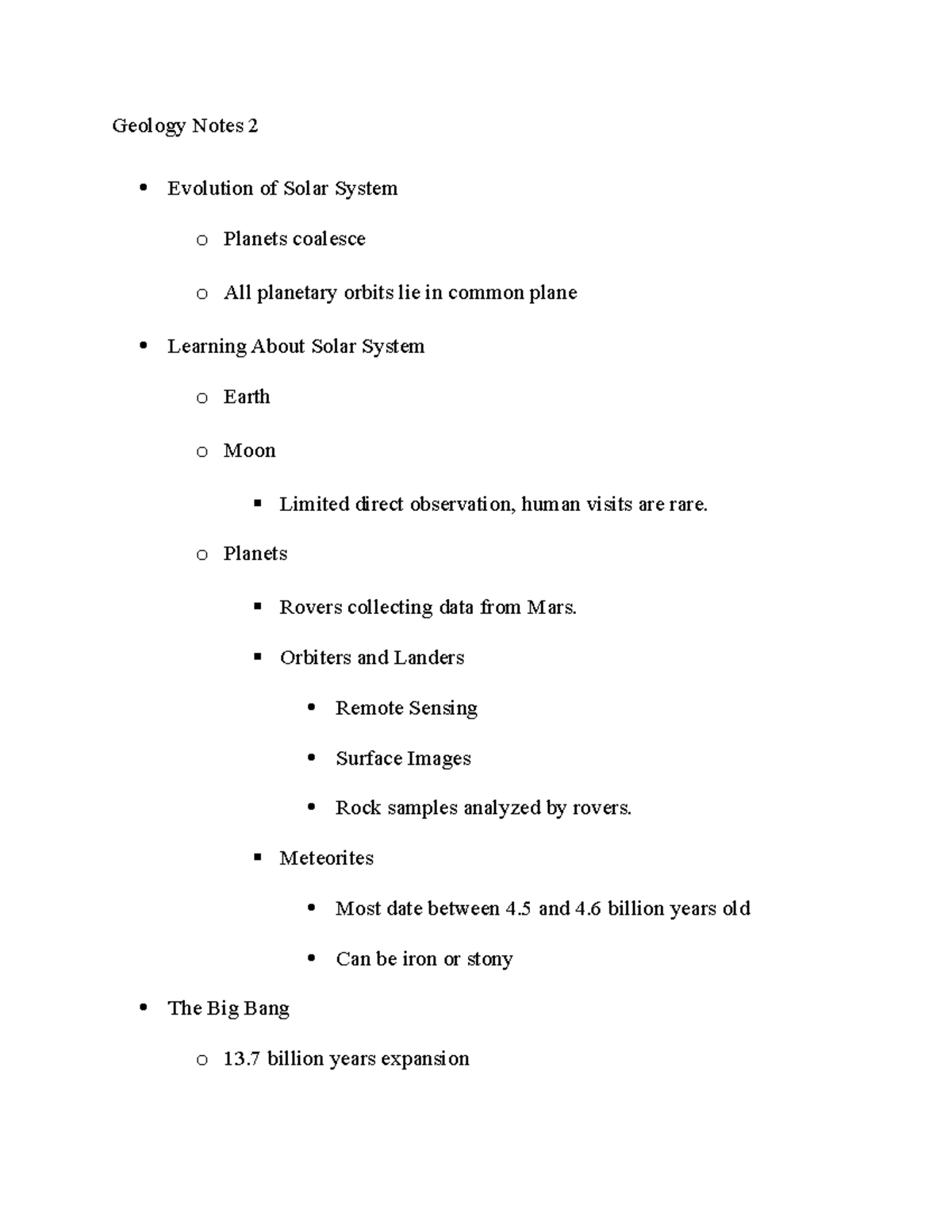 Geology Notes 2- Honors Class - Geology Notes 2 Evolution of Solar ...