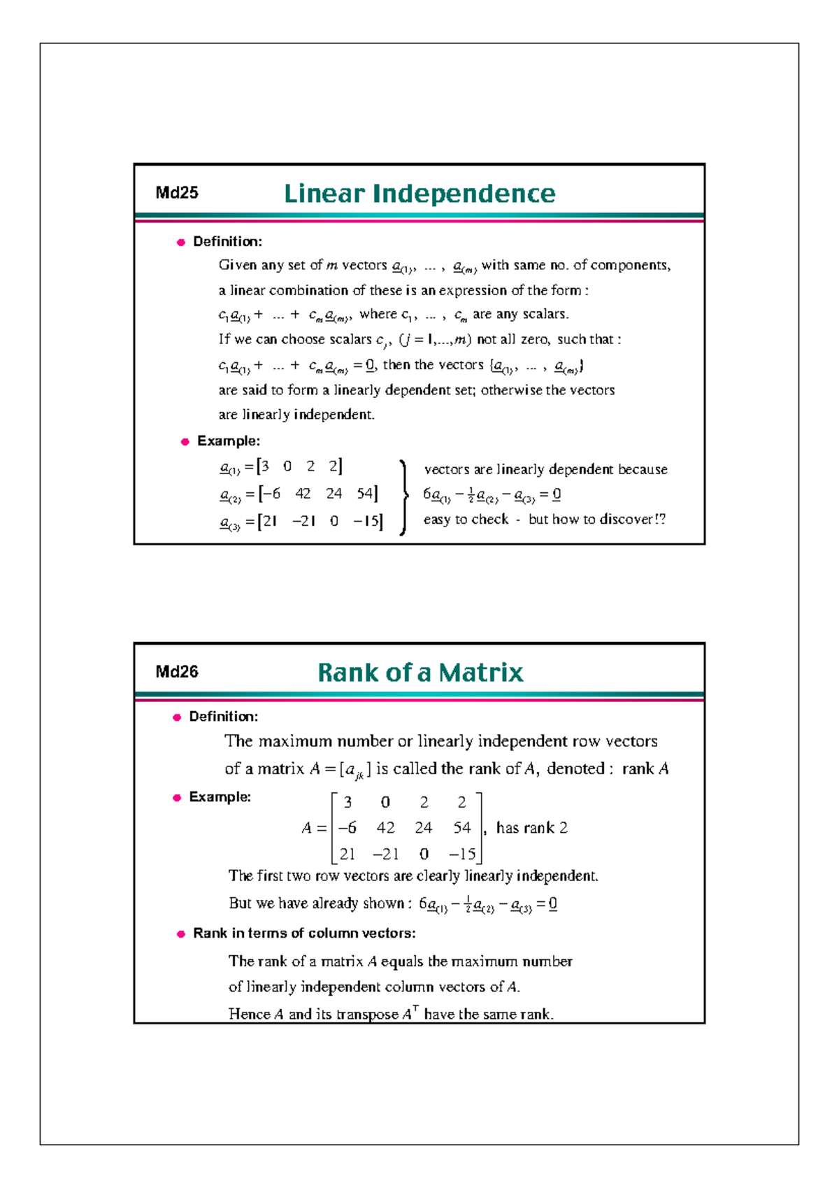 Matrix 2-d - Lecture notes 1 - Linear Independence Given any set of ...