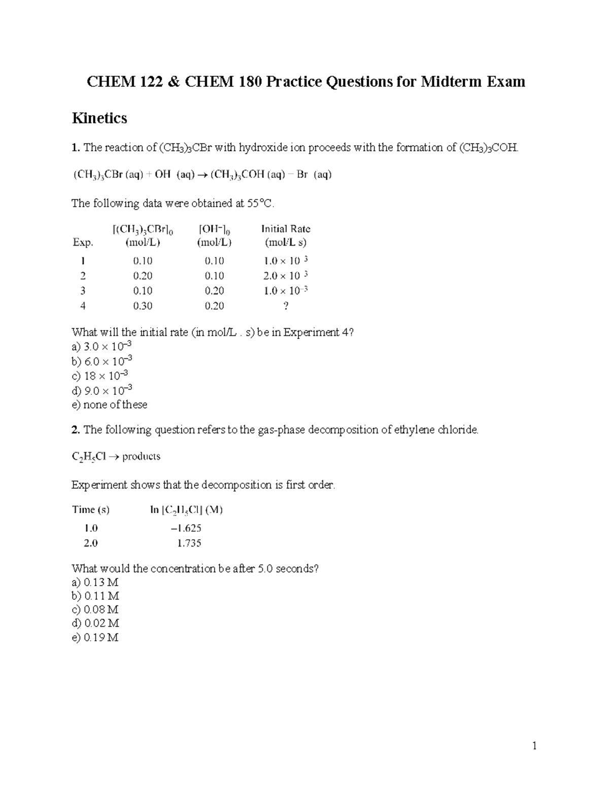 Midterm multichoice practice questions Fall 2024 - CHEM 122 & CHEM 180 ...