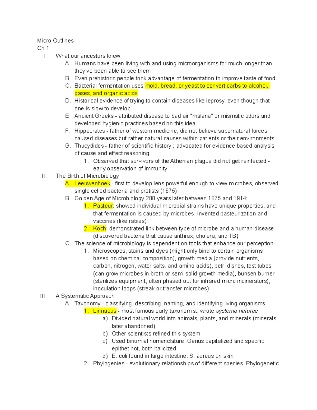 Micro exam 1 - Micro Outlines Ch 1 I. What our ancestors knew A. Humans ...