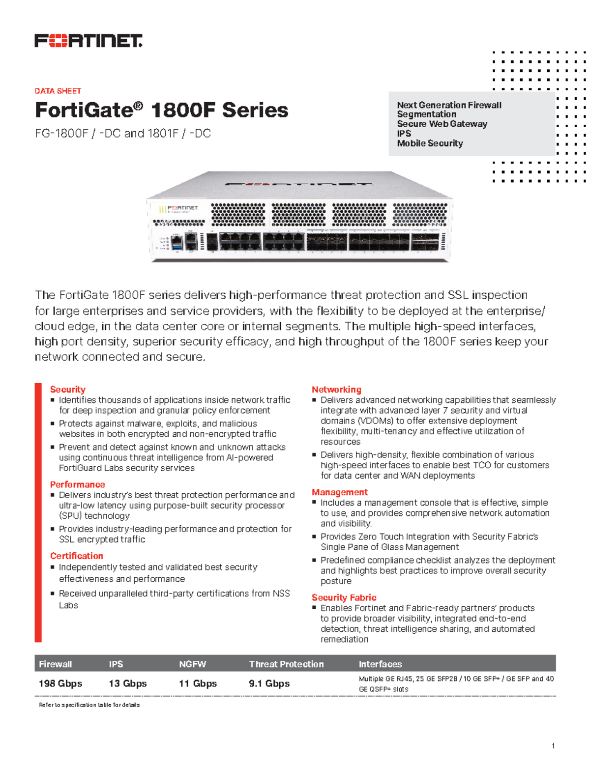 Fortigate-1800f-series - FortiGate ® 1800F Series FG-1800F / -DC and ...