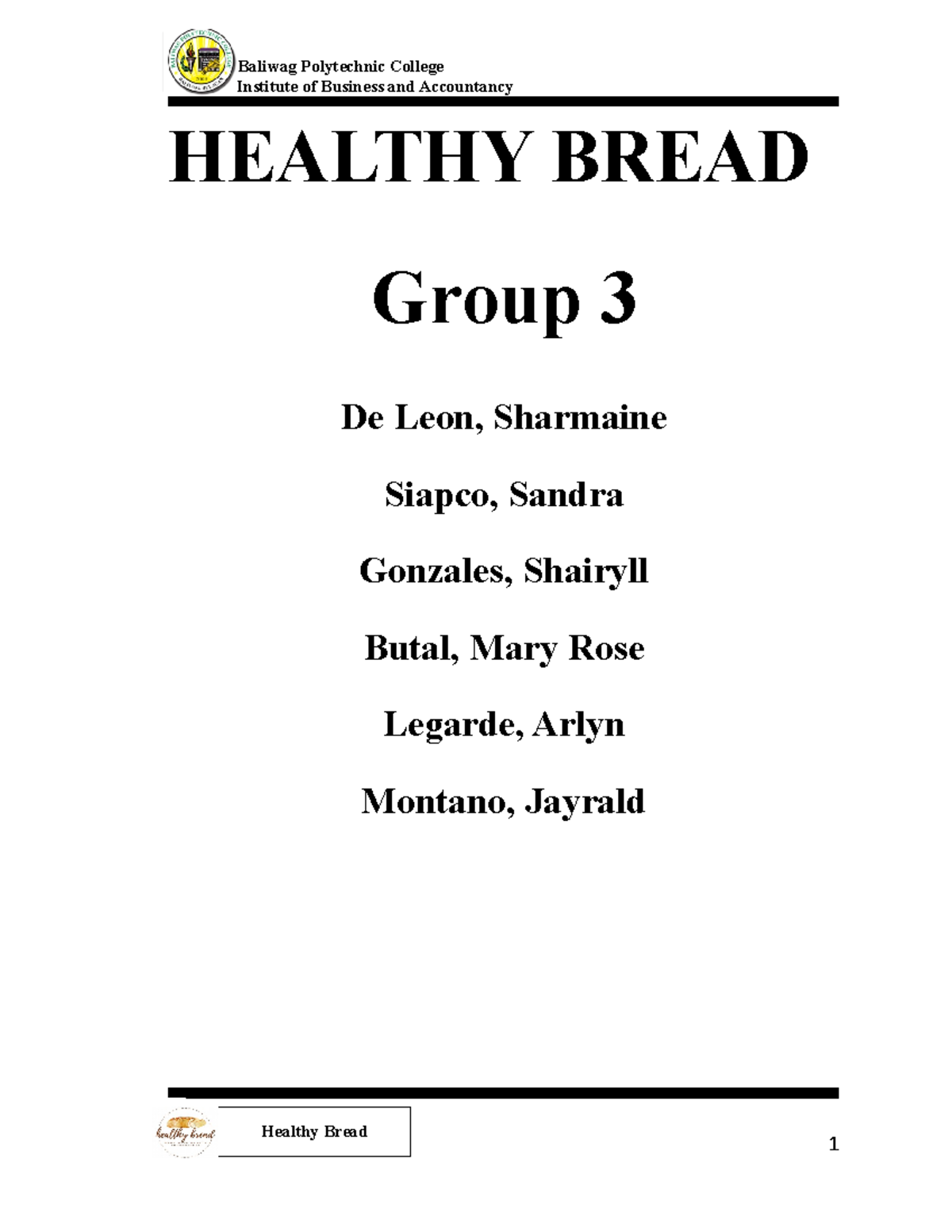 Healthy-Bread- Feasibility study for bread business - Institute of ...