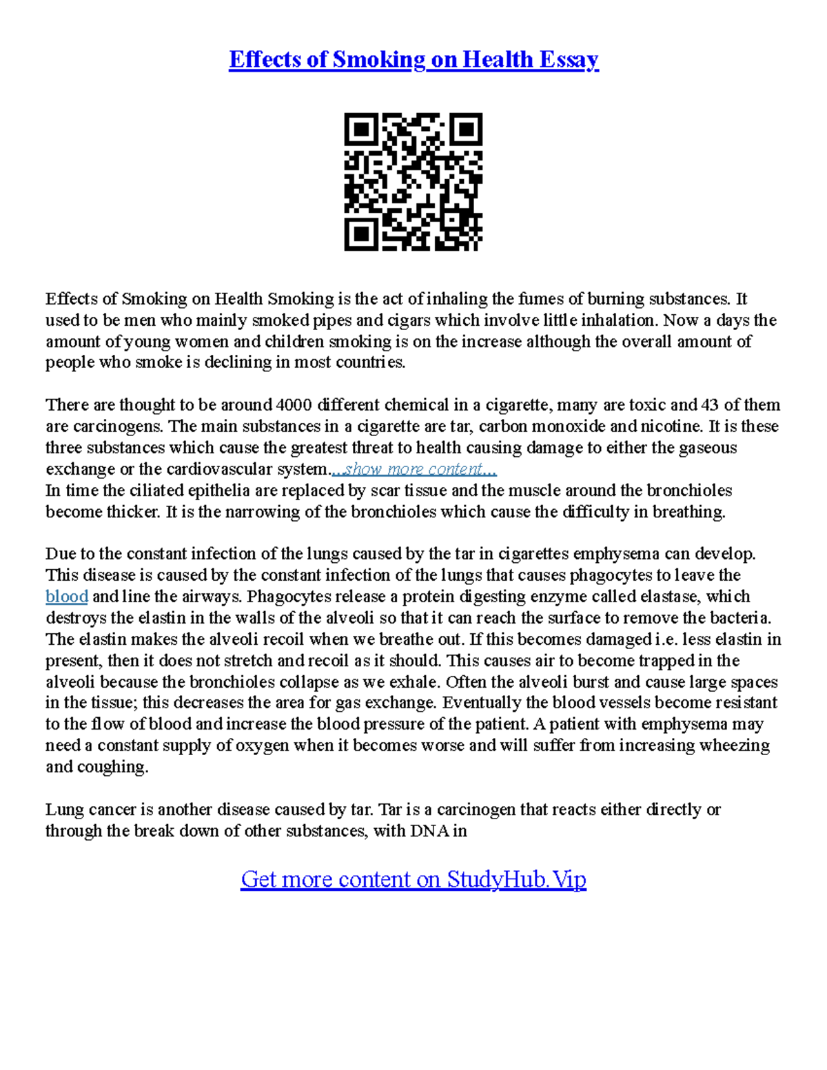 Essay For Smoking - Effects of Smoking on Health Essay Effects of ...