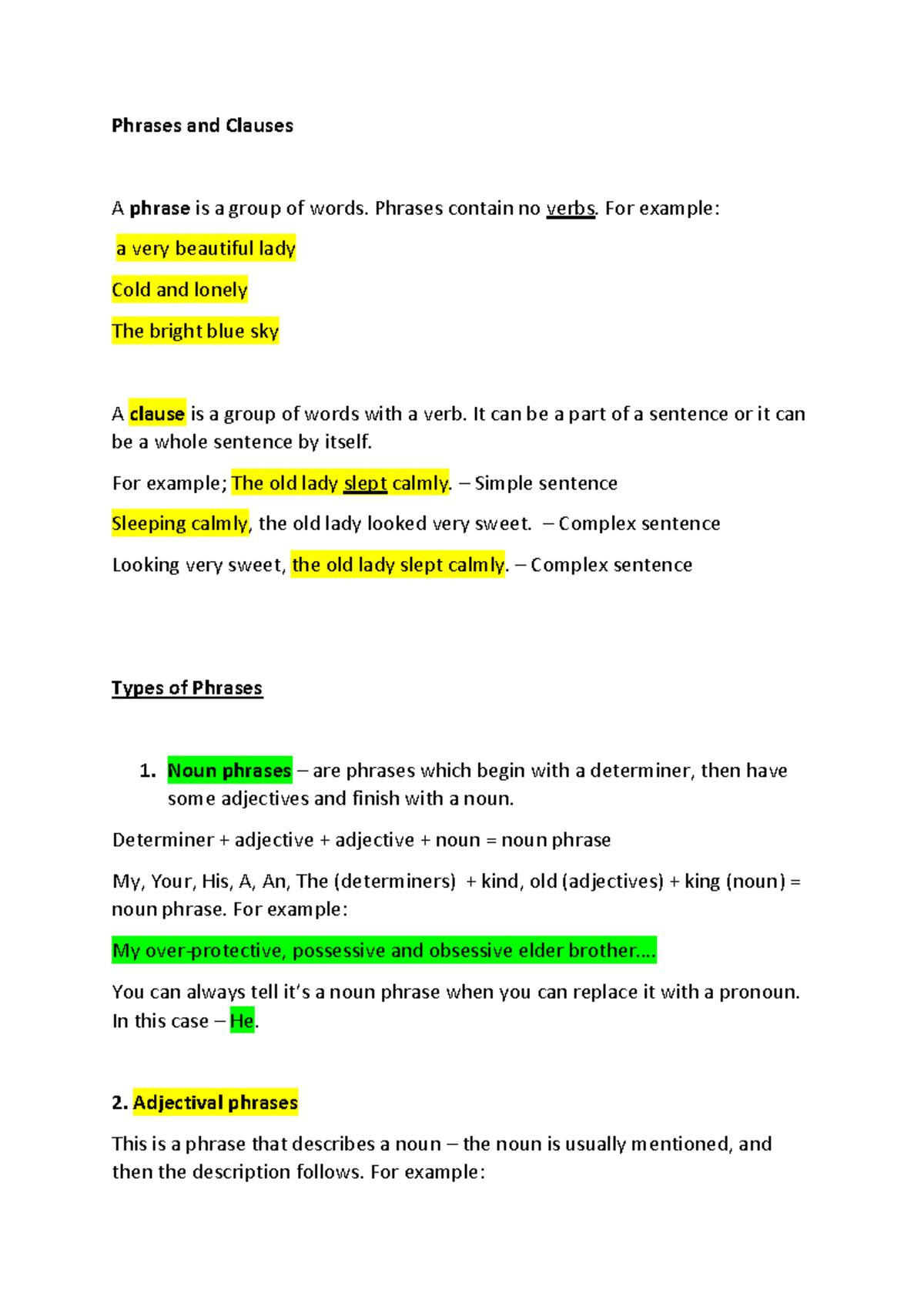 KS3-4 Phrases and Clauses - Phrases and Clauses A phrase is a group of ...