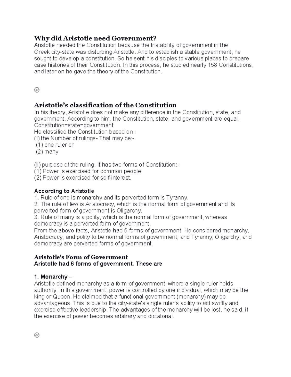 Aristotle classification of govt - Why did Aristotle need Government ...