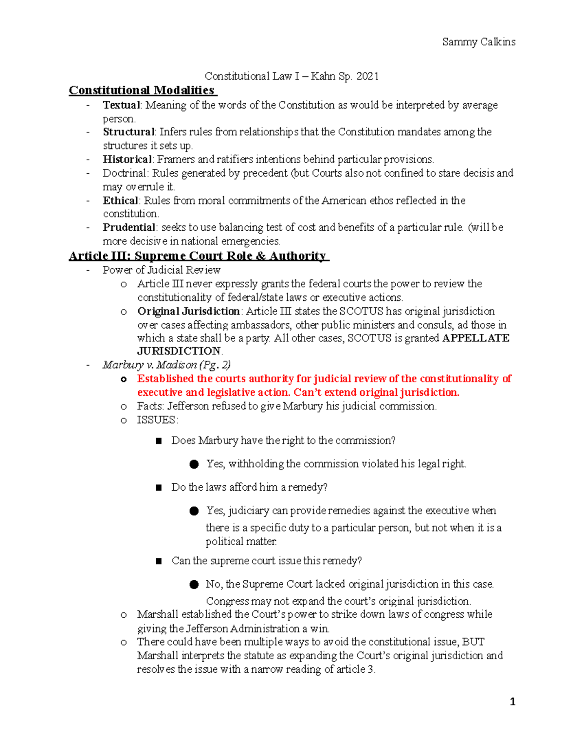 3L Con Law Outline - Constitutional Law I – Kahn Sp. 2021 ...