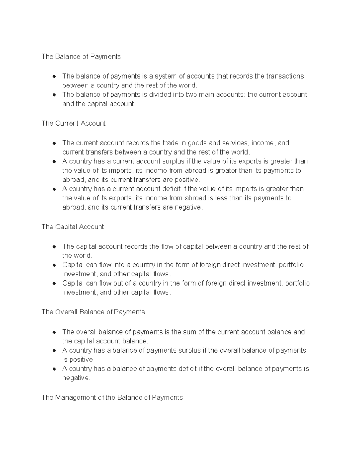Lecture 12 The Balance of Payments - The Balance of Payments The balance of payments is a system ...