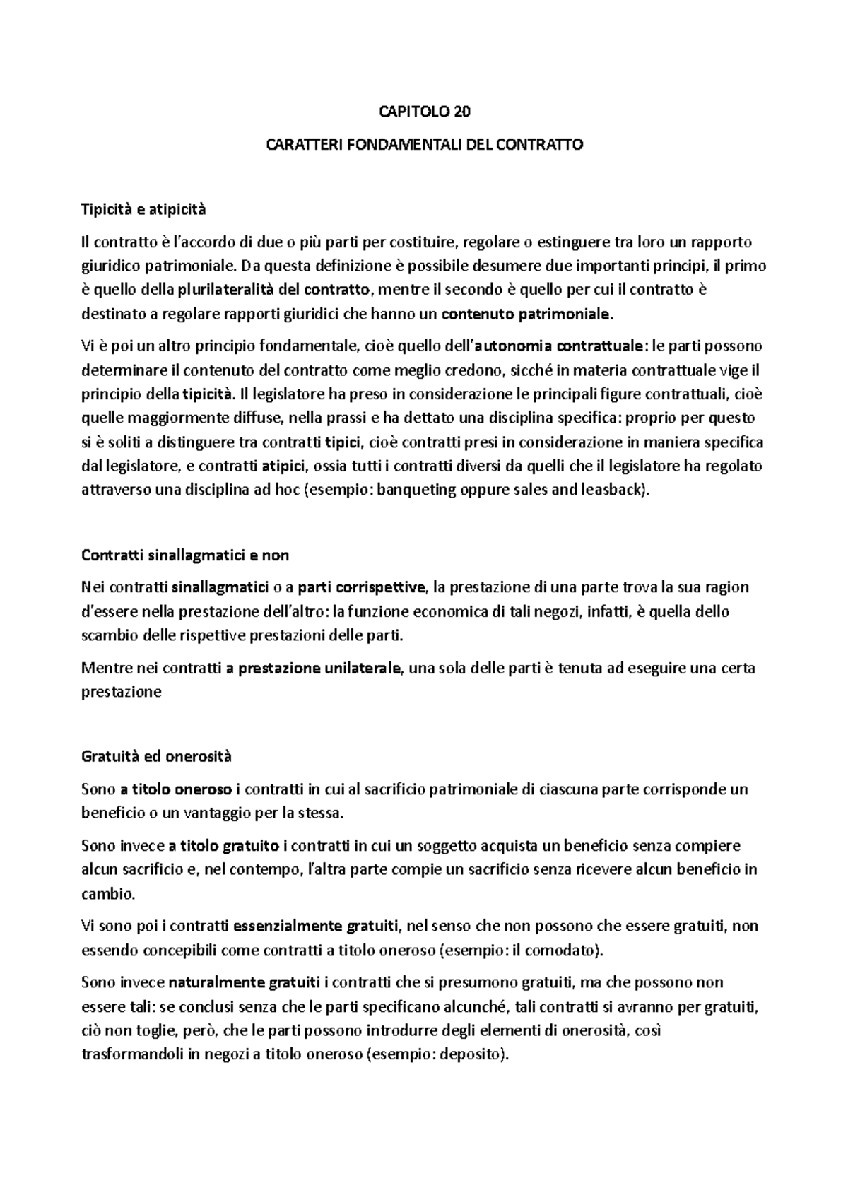Capitolo 20 - Caratteri Fondamentali Del Contratto - CAPITOLO 20 CARATTERI FONDAMENTALI DEL ...