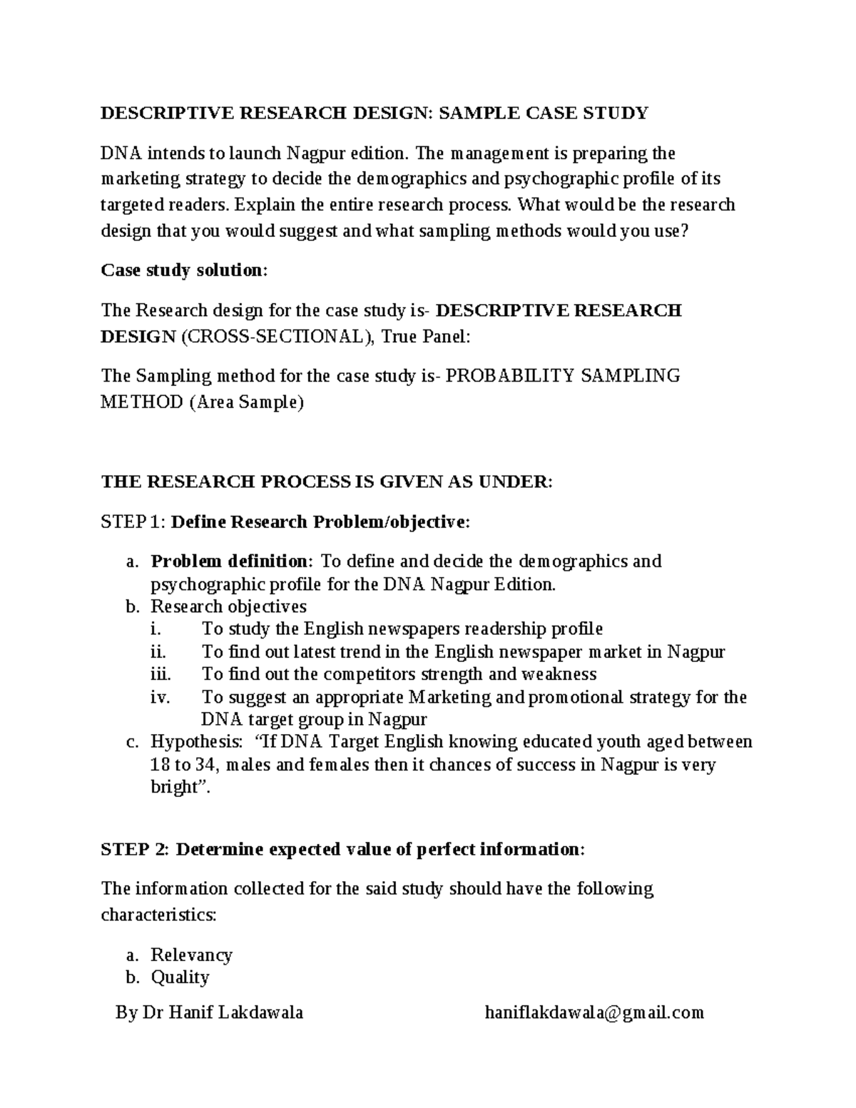 AMR Case study solution March 2019 - DESCRIPTIVE RESEARCH DESIGN ...