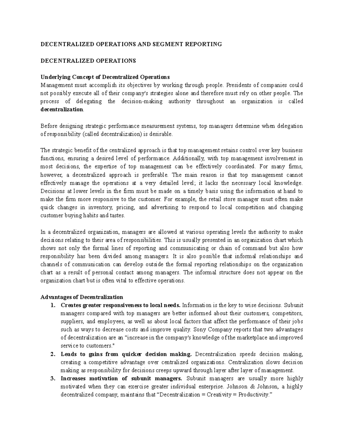 Lesson 8 Lecture - DECENTRALIZED OPERATIONS AND SEGMENT REPORTING ...
