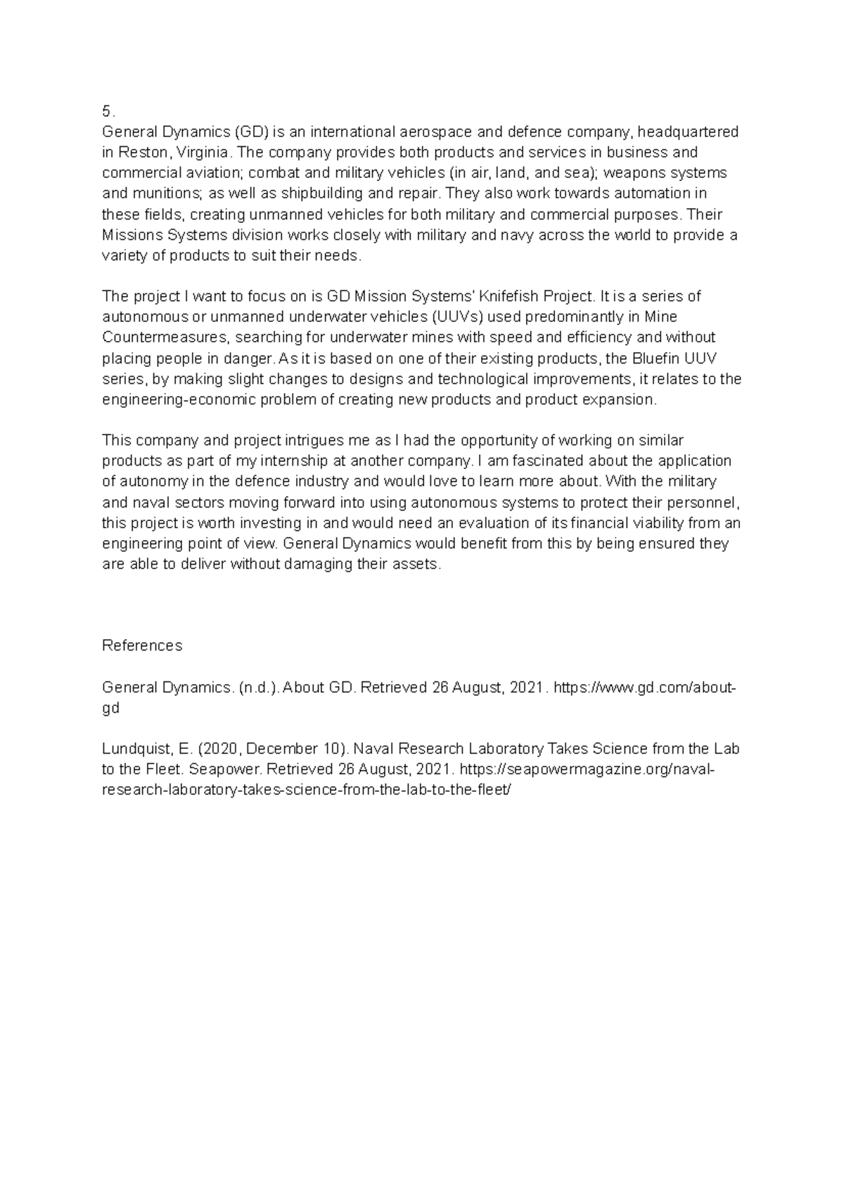 ECC Journal 05 - 5. General Dynamics (GD) is an international aerospace ...