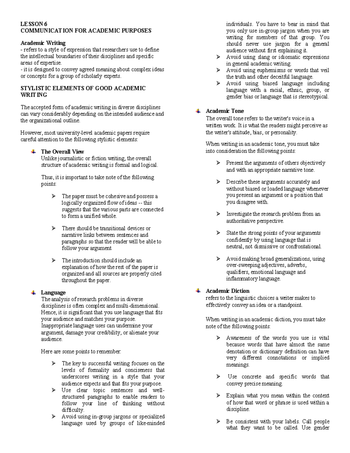 Lesson 6 purcom - Purposive Communication - LESSON 6 COMMUNICATION FOR ACADEMIC PURPOSES ...