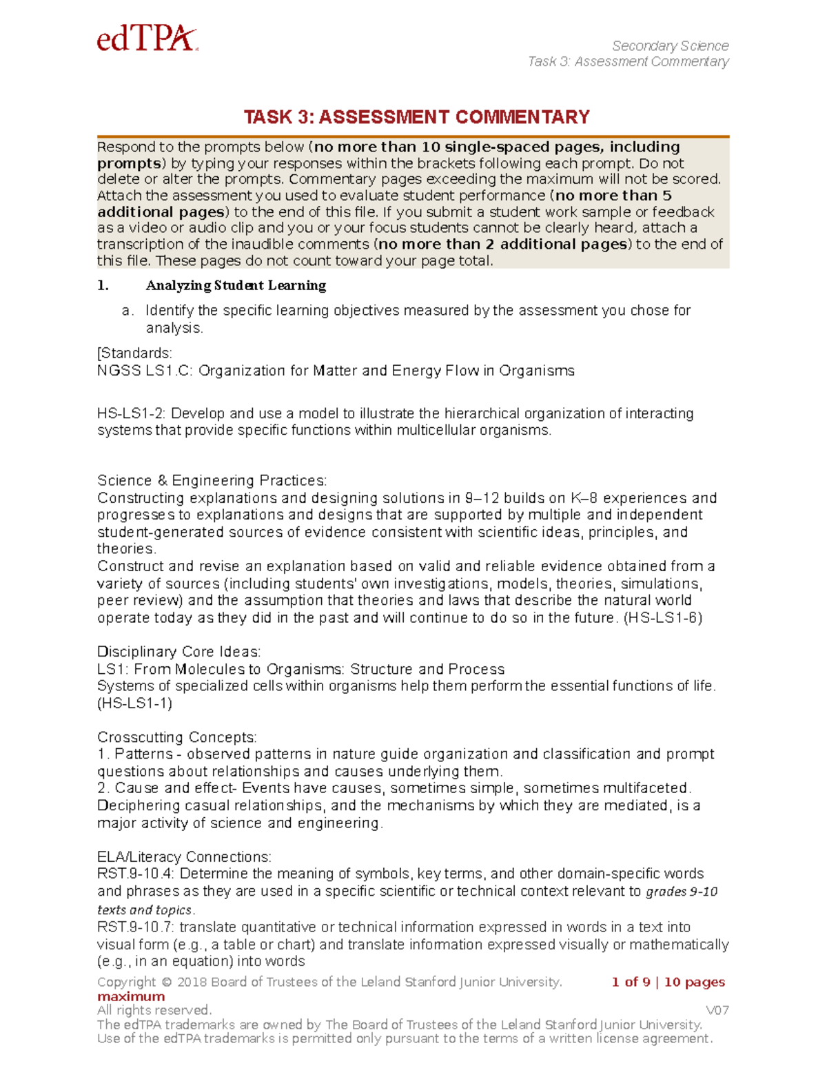 Task 3 Part C Assessment Commentary Template Task 3 Assessment