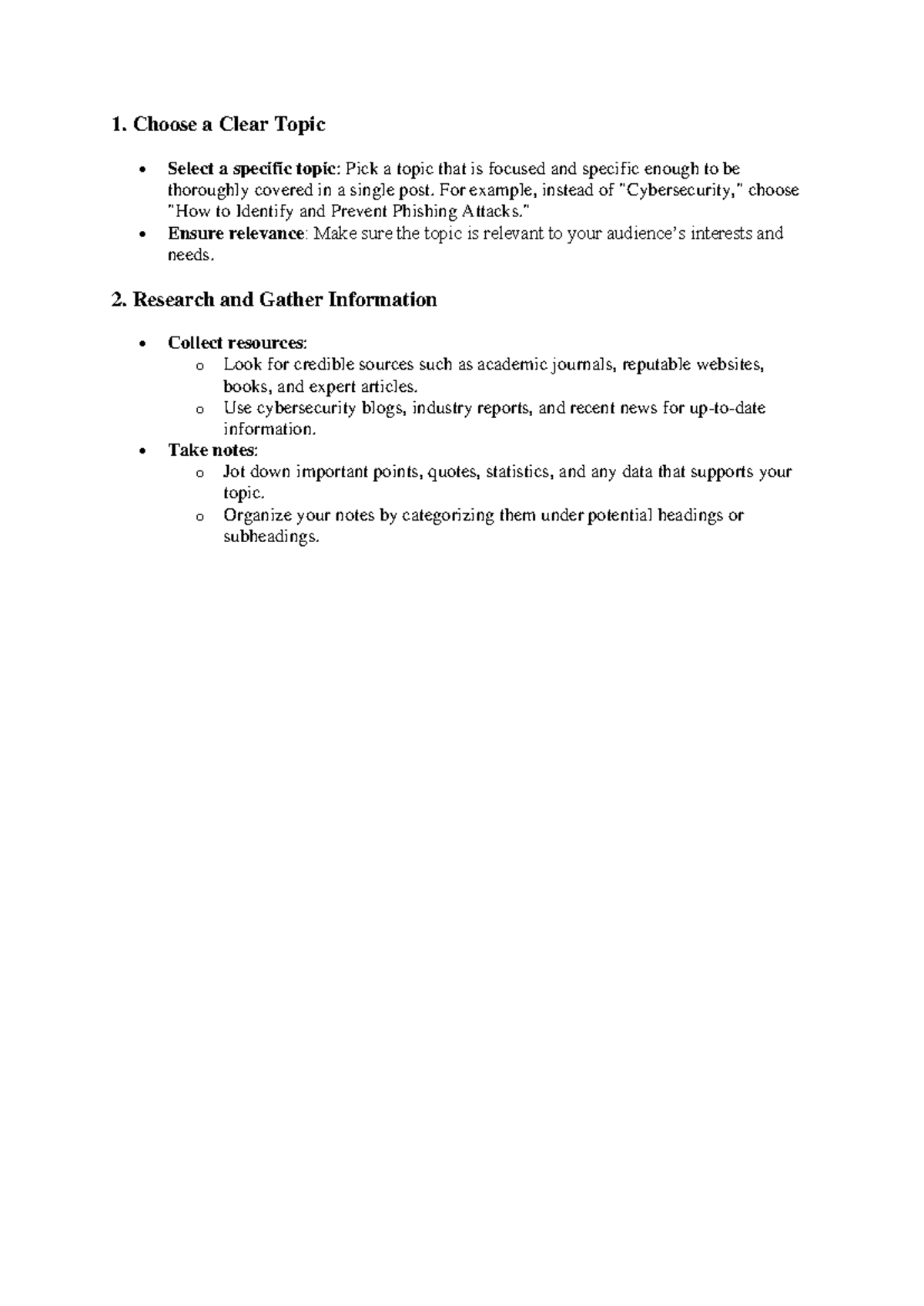 Before Writing - ssss - 1. Choose a Clear Topic Select a specific topic ...