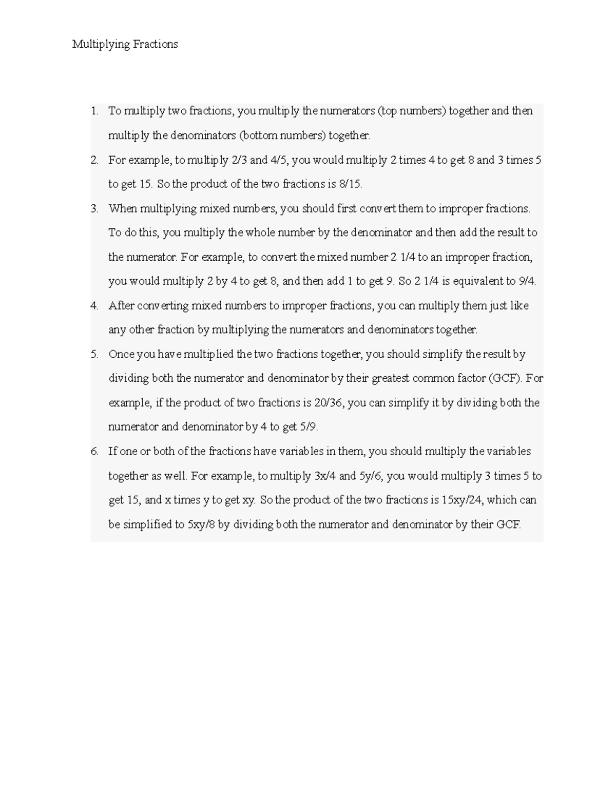 An algebraic multiplying fractions notes - Multiplying Fractions To ...