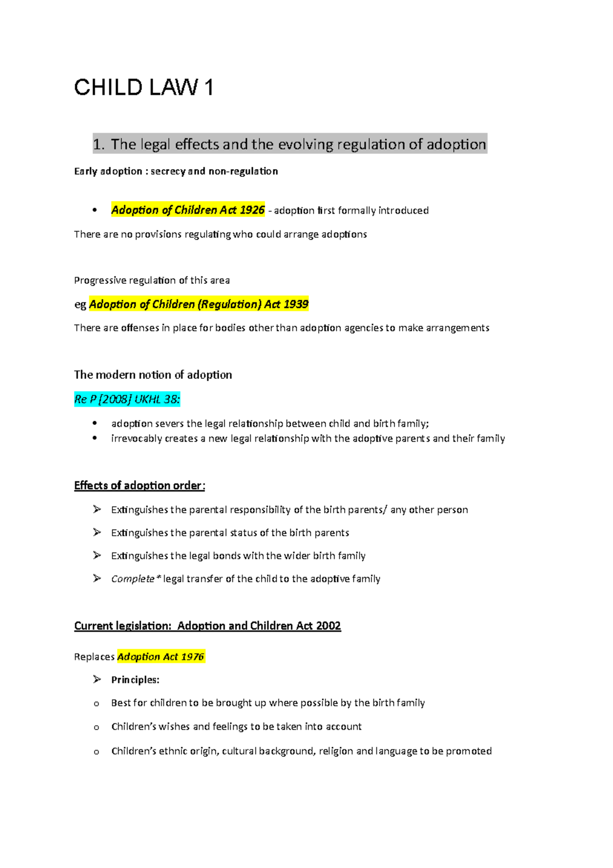 Child LAW 1 - CHILD LAW 1 1. The legal effects and the evolving ...
