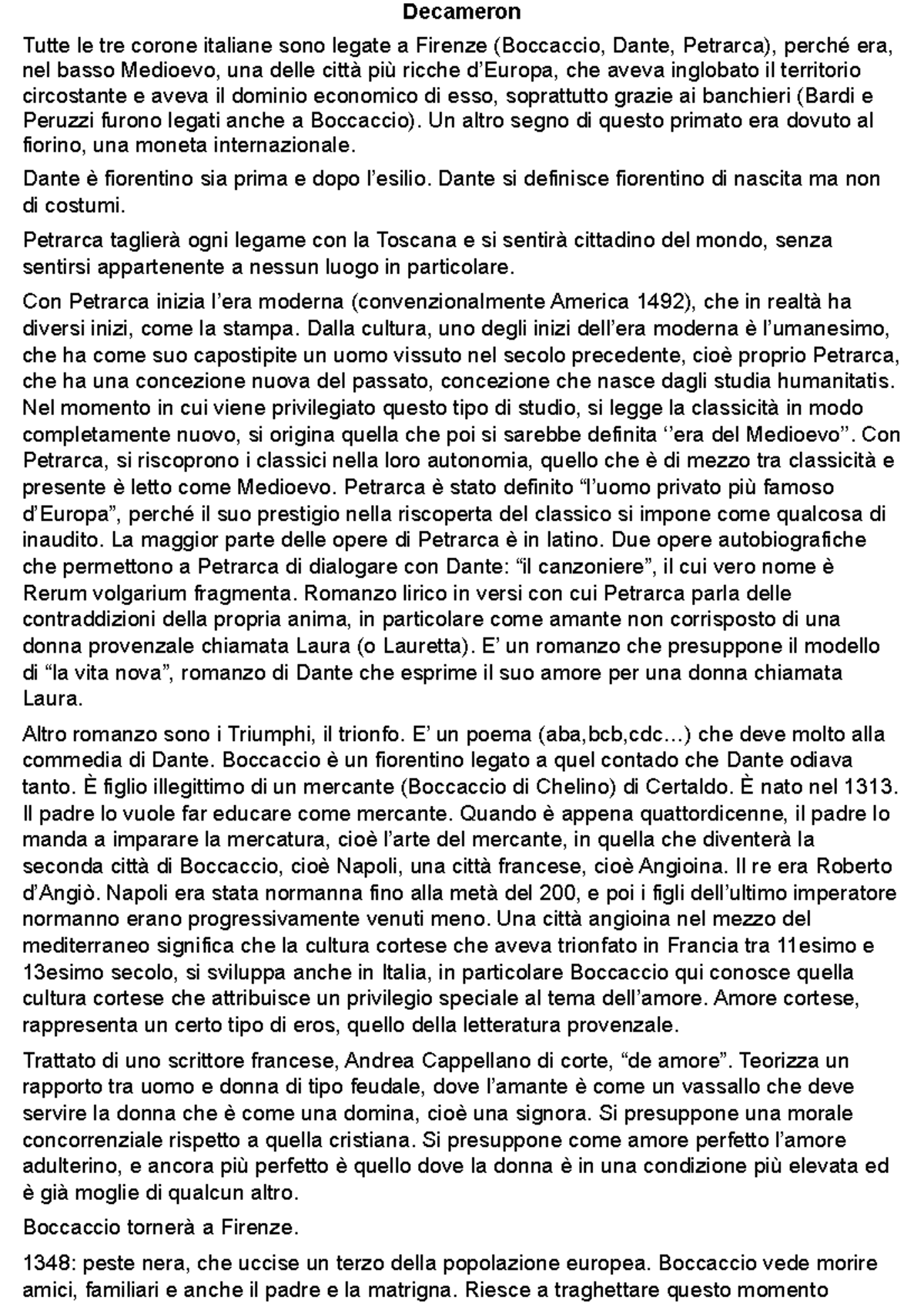 Ita - appunti - Decameron Tutte le tre corone italiane sono legate a ...