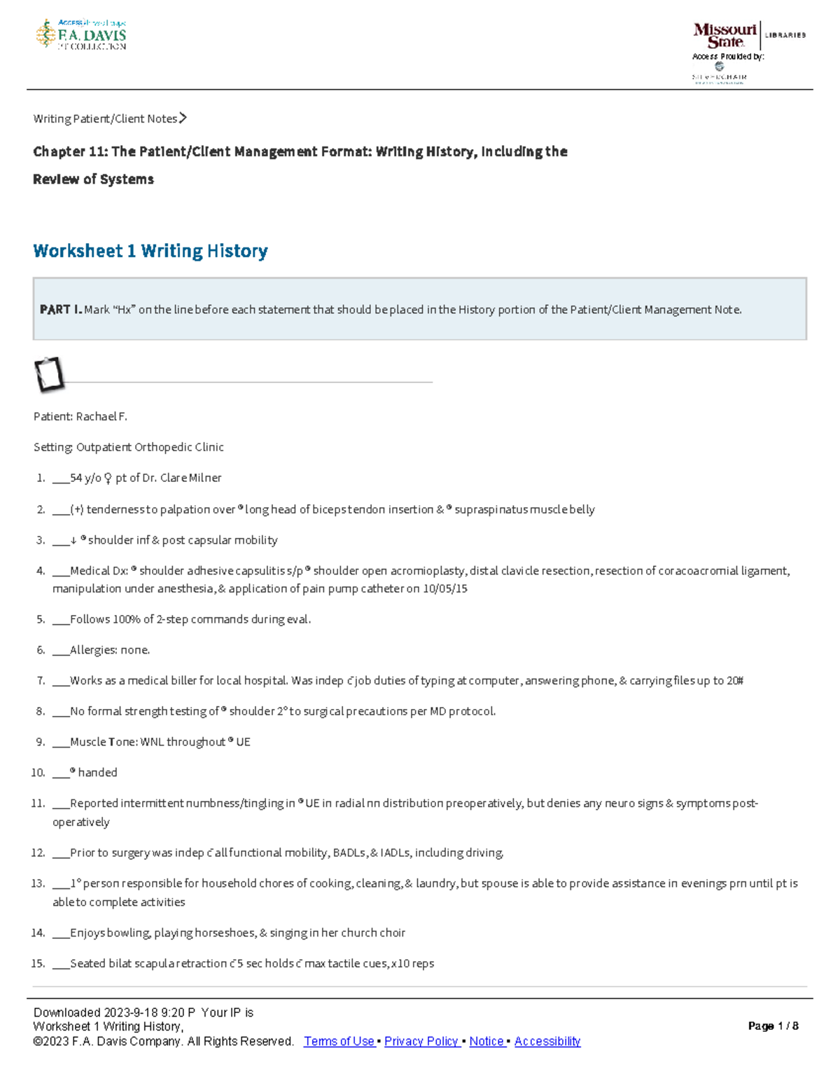 Chapter 11 Homework - Assignment - Writing Patient/Client Notes Chapter ...