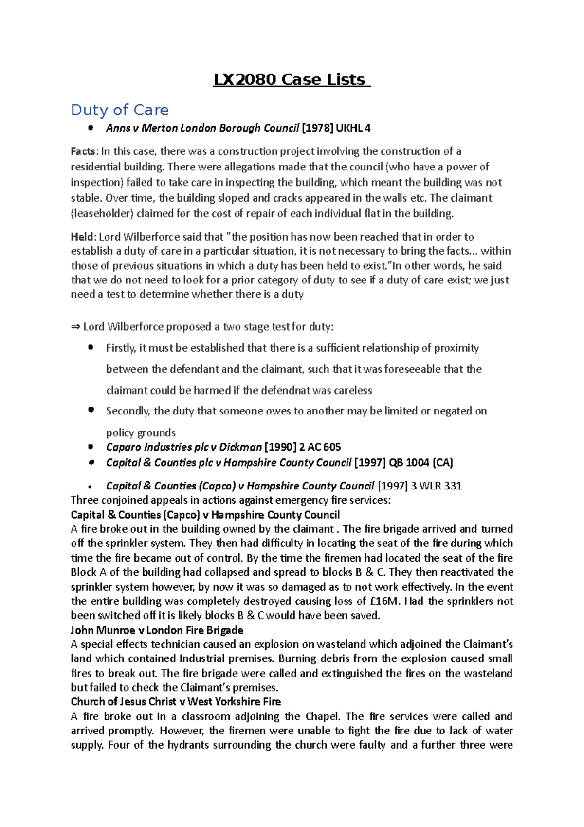 Tort Case List - this is a set of cases that will most probably be ...