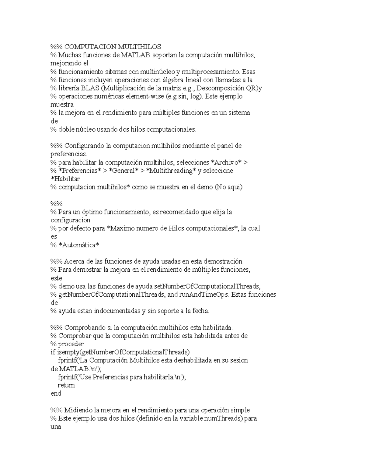 Computacion Multihilos - %% COMPUTACION MULTIHILOS % Muchas funciones ...