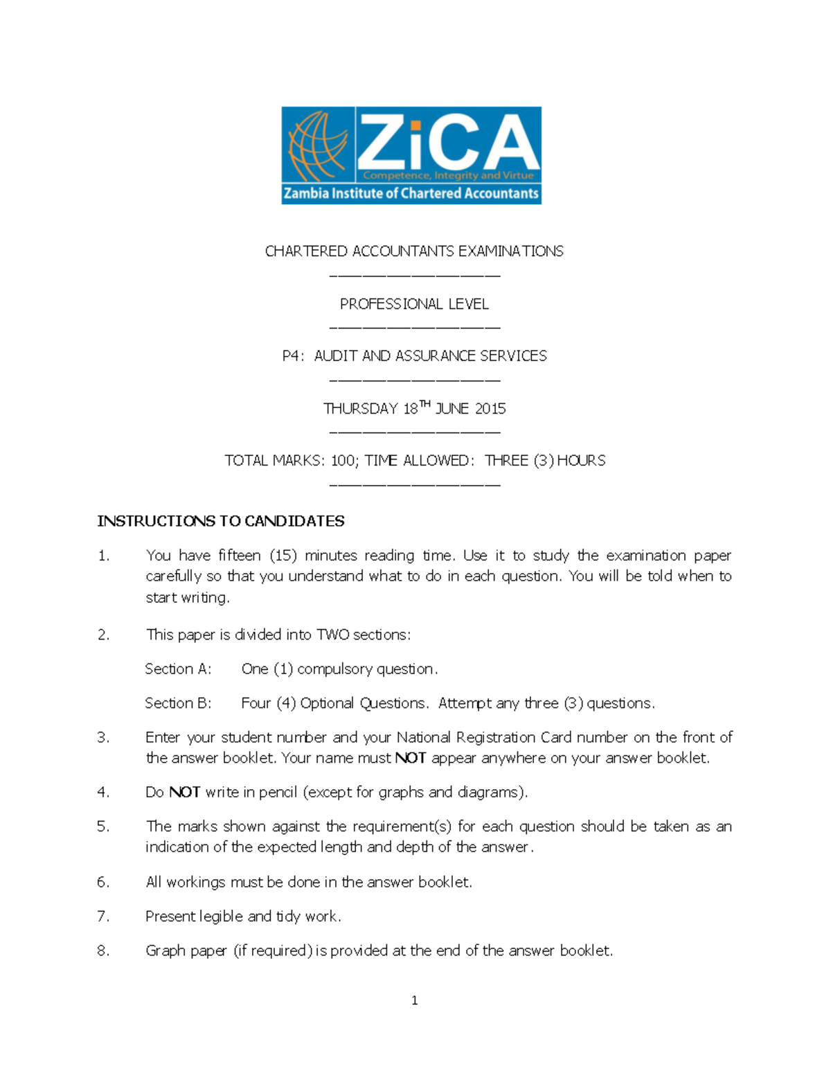 Exam 4 June 2015, questions and answers - CHARTERED ACCOUNTANTS ...