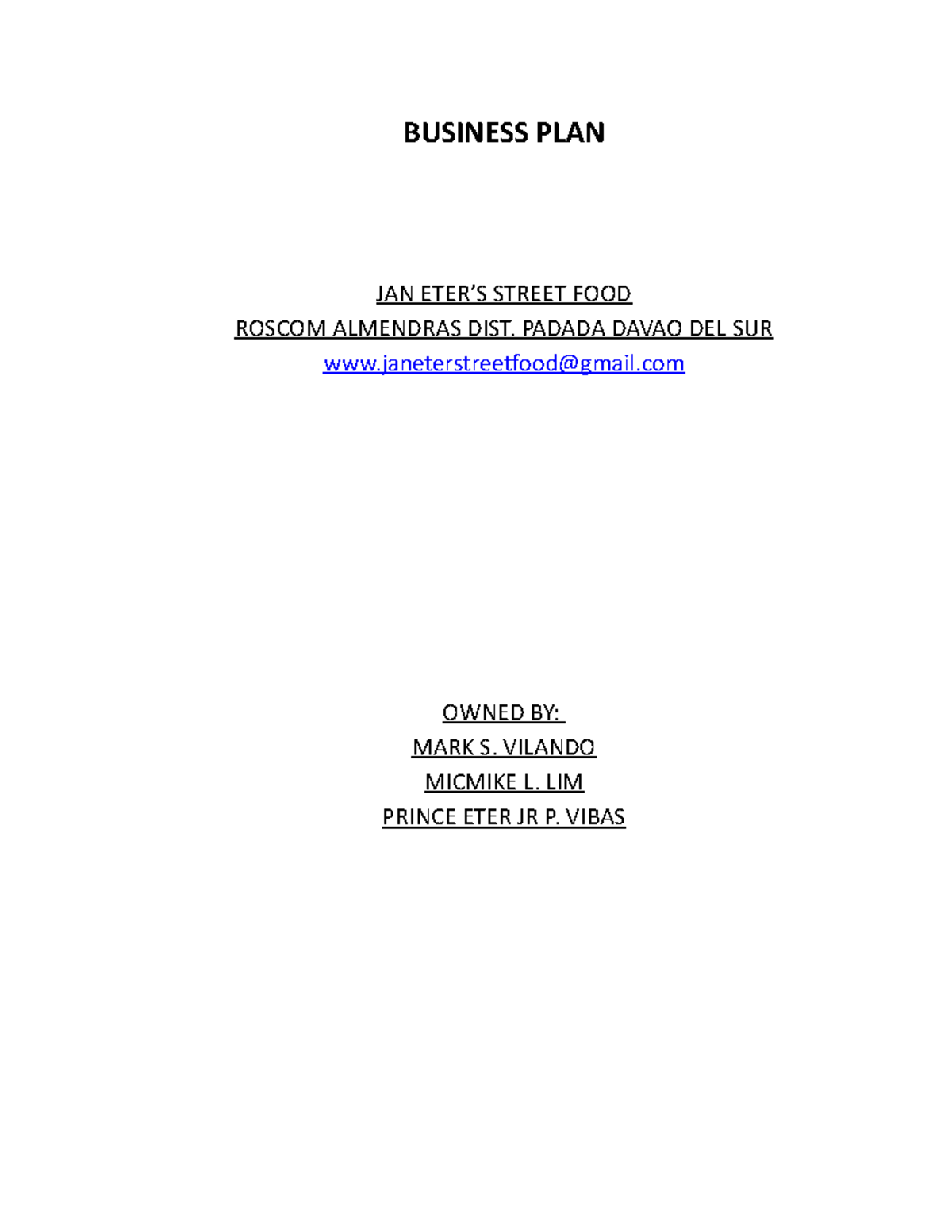 Business-PLAN of 11th grade Saint Michael - BUSINESS PLAN JAN ETER’S ...