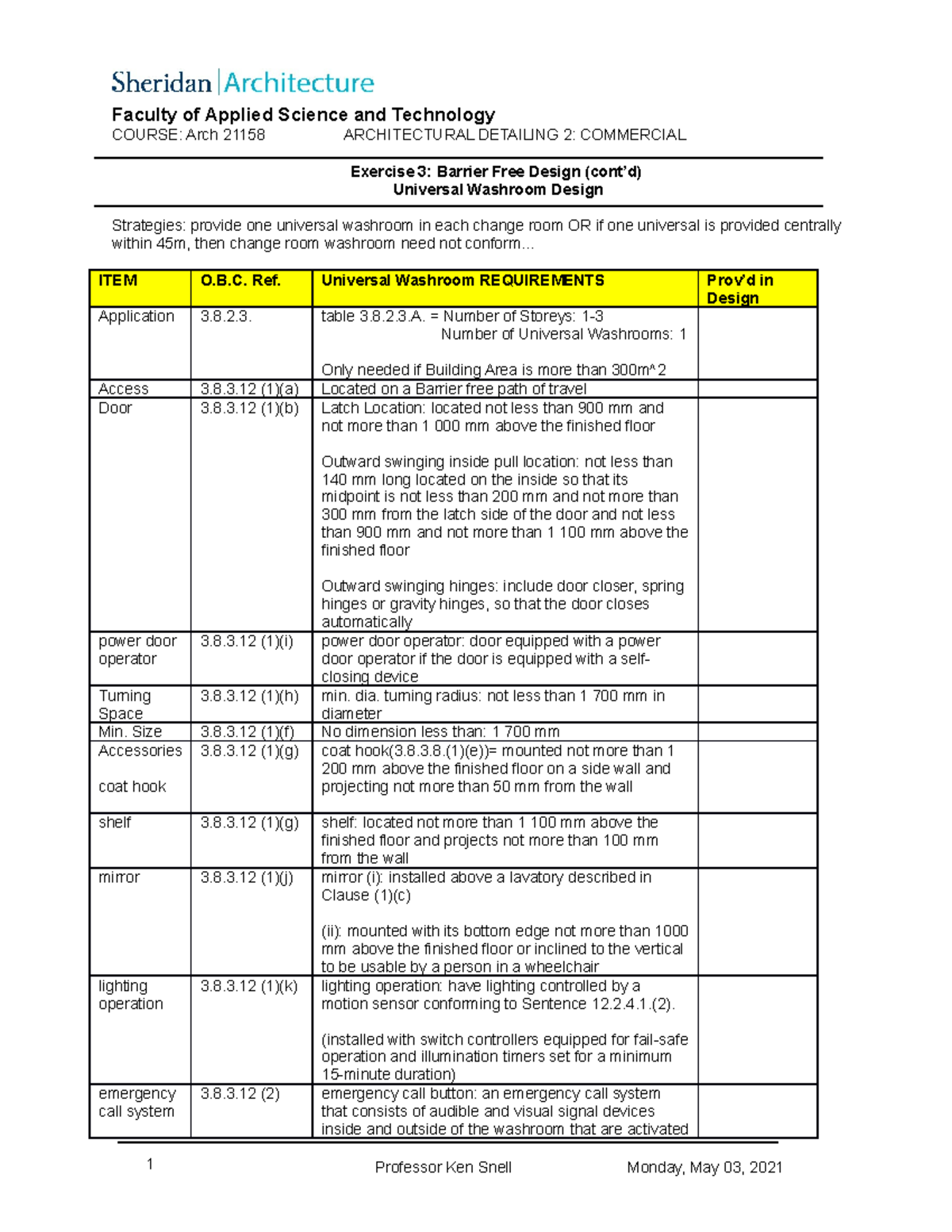 Universal Washroom Obc Matrix Faculty Of Applied Science And Technology Course Arch 21158