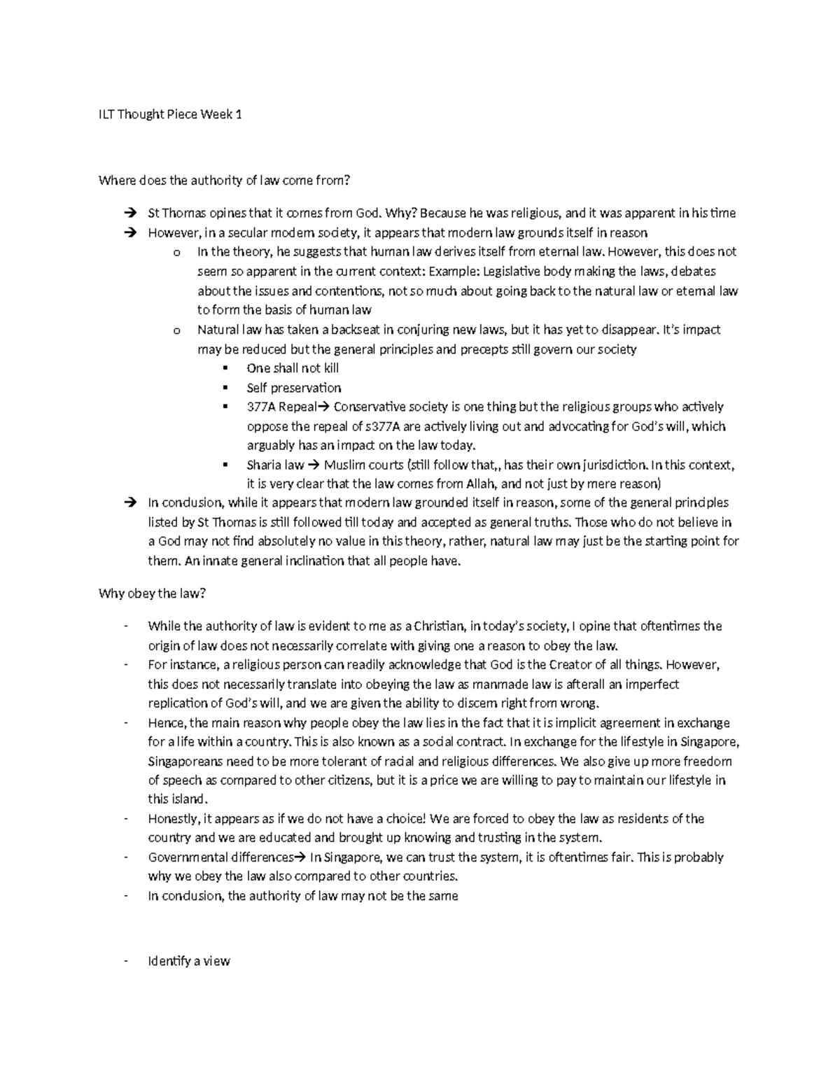 ILT Week 1 Notes - ILT Thought Piece Week 1 Where does the authority of ...