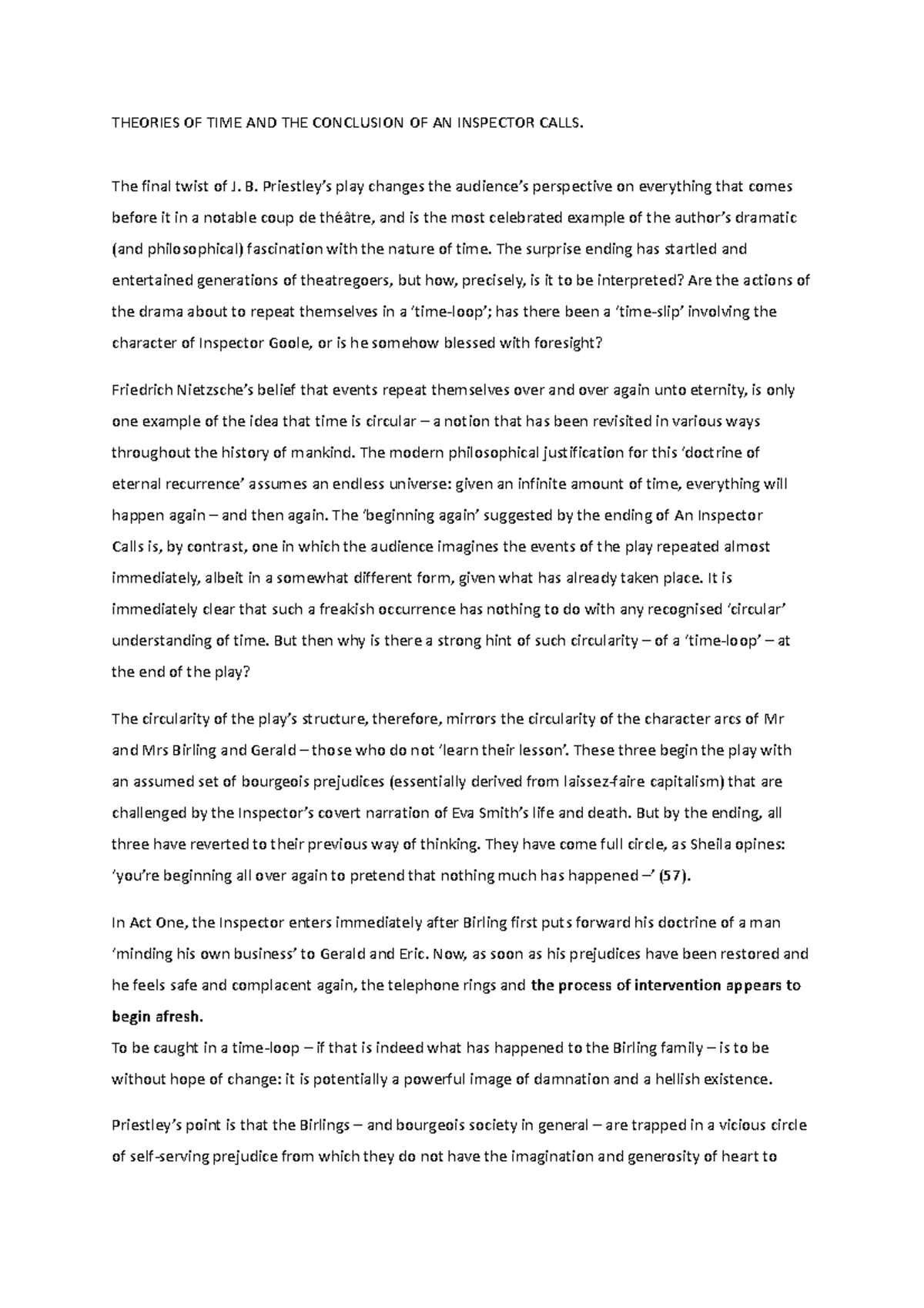 Theories of Time and the conclusion of An Inspector Calls - THEORIES OF ...