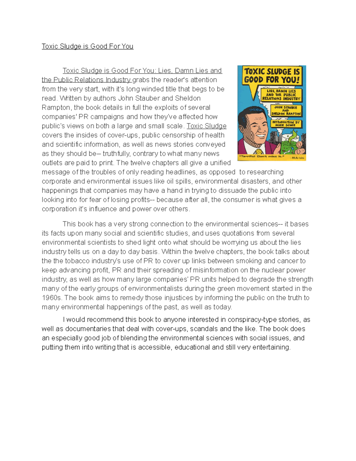 Toxic Sludge is Good For You - Written by authors John Stauber and ...